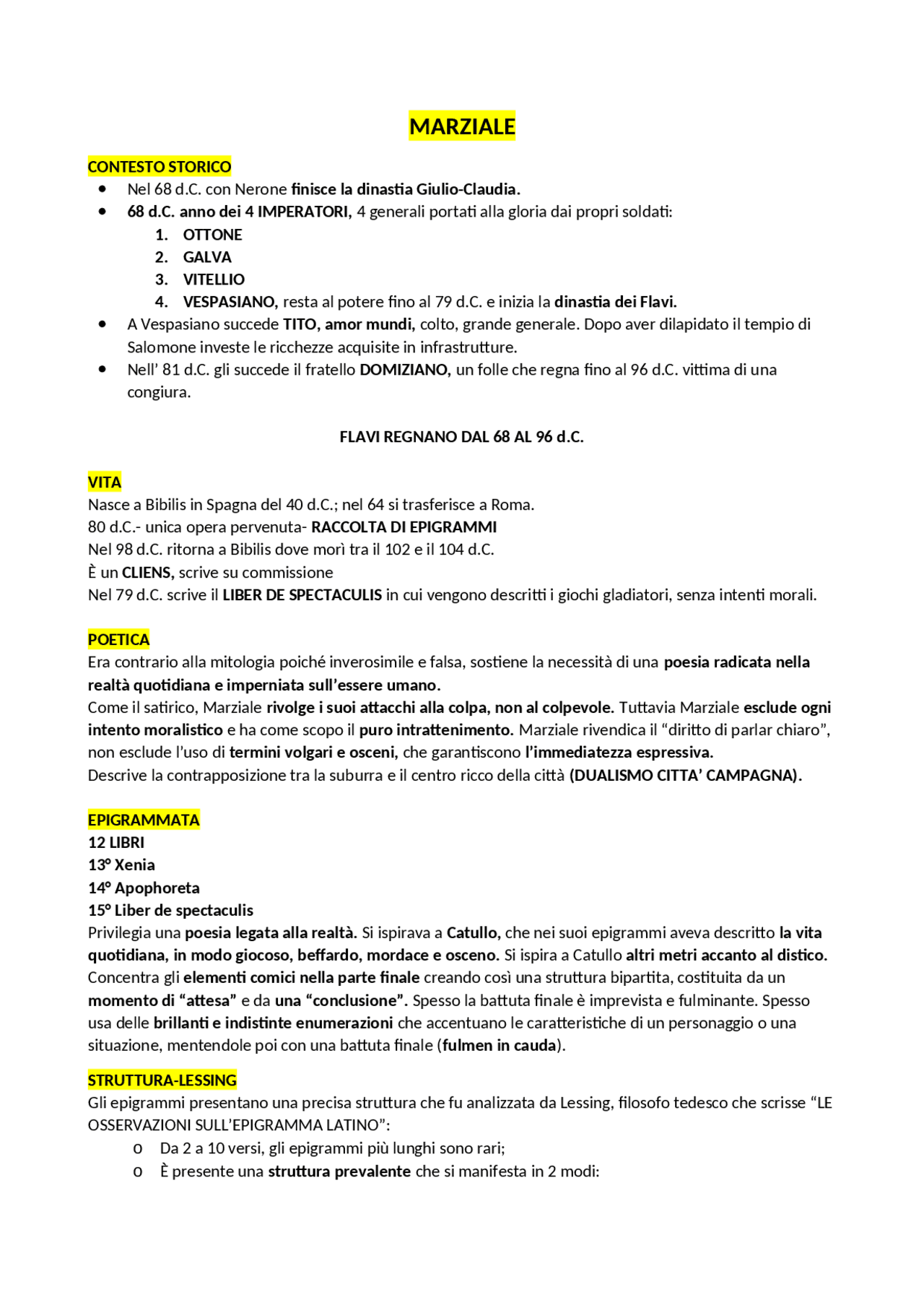 Marziale Vita E Opere Principali Docsity