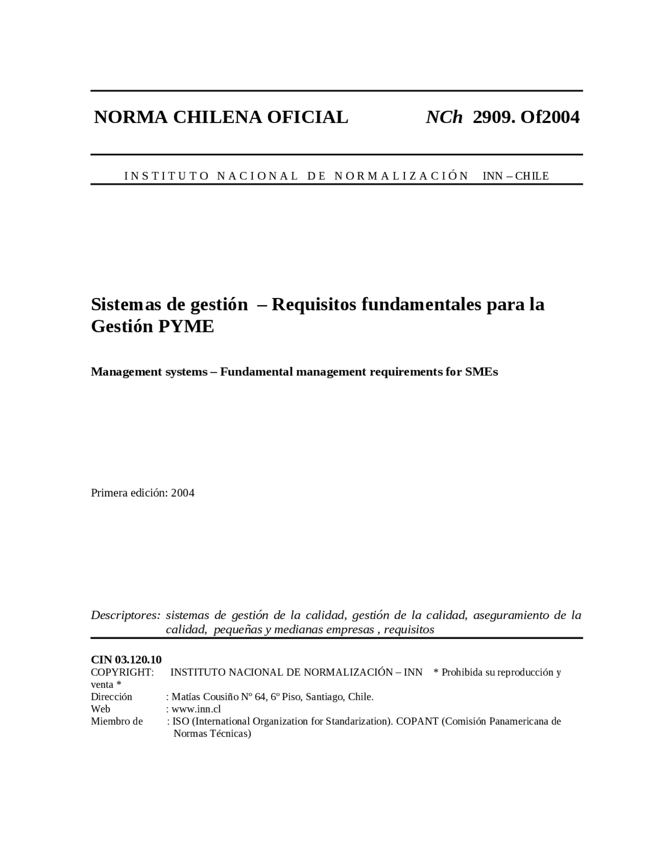 NCh 2909 of 2004 norma oficial | Apuntes de Construcción | Docsity