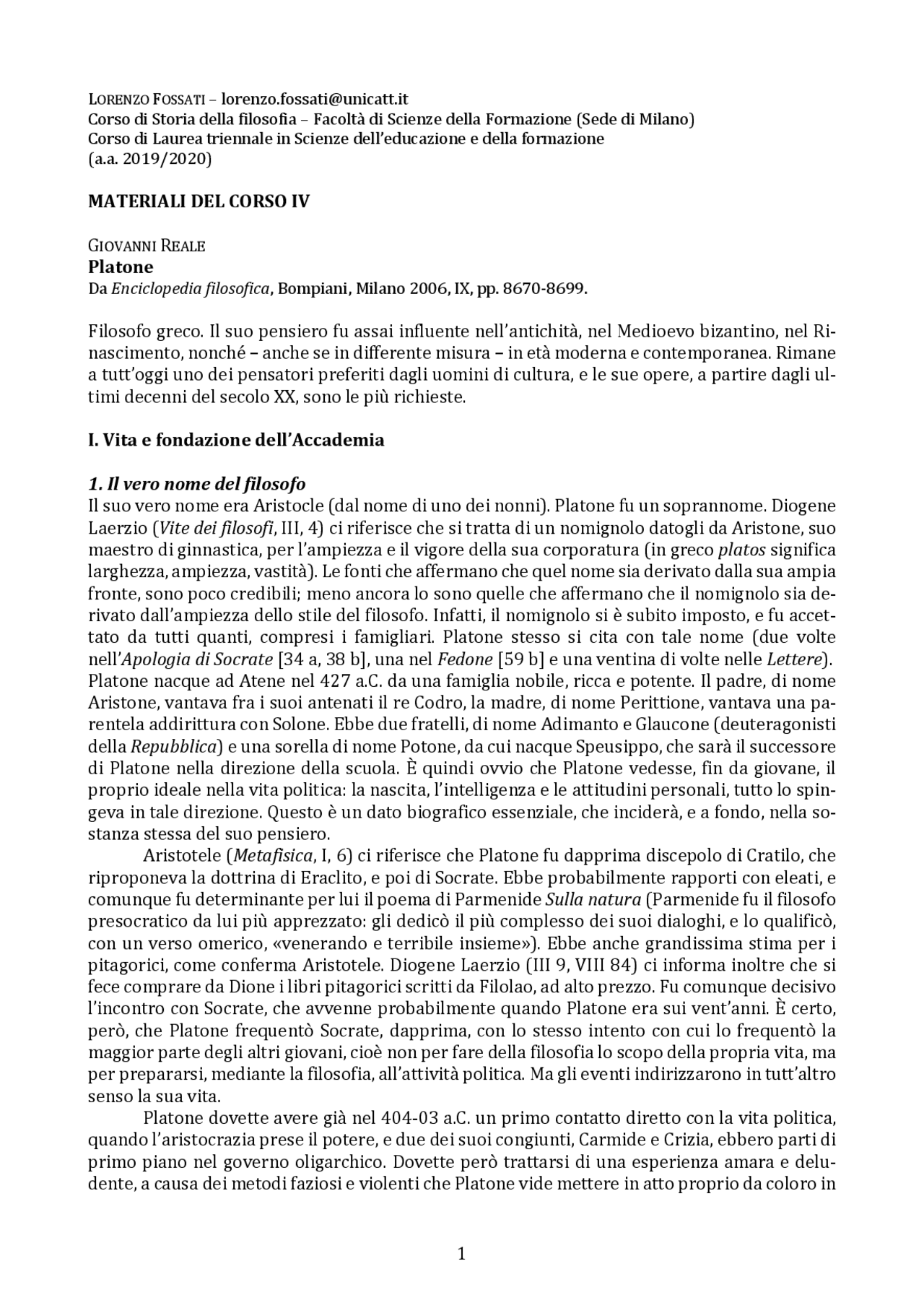 Dispense Di Approfondimento Su Platone Pt2 Docsity