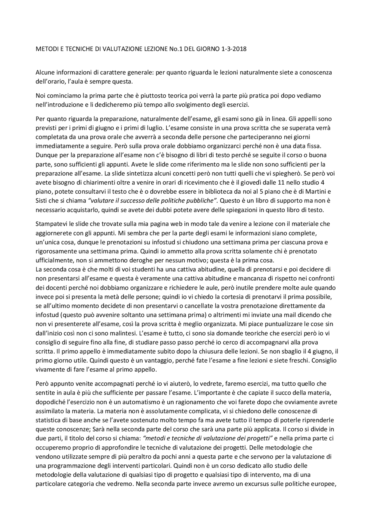 Metodi E Tecniche Di Valutazione Dei Progetti Docsity
