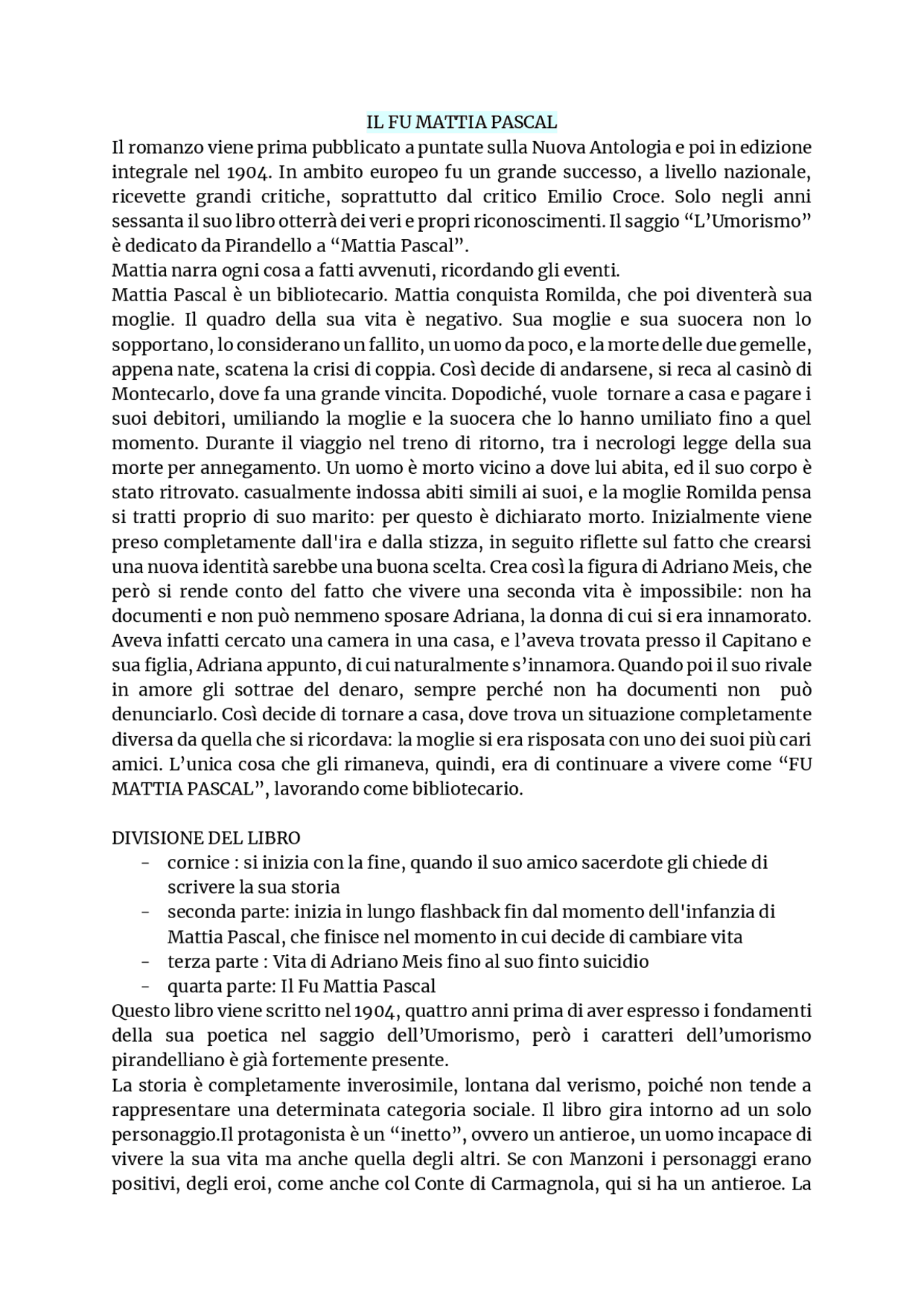 Romanzi Di Pirandello Il Fu Mattia Pascal Uno Nessuno Centomila E Il