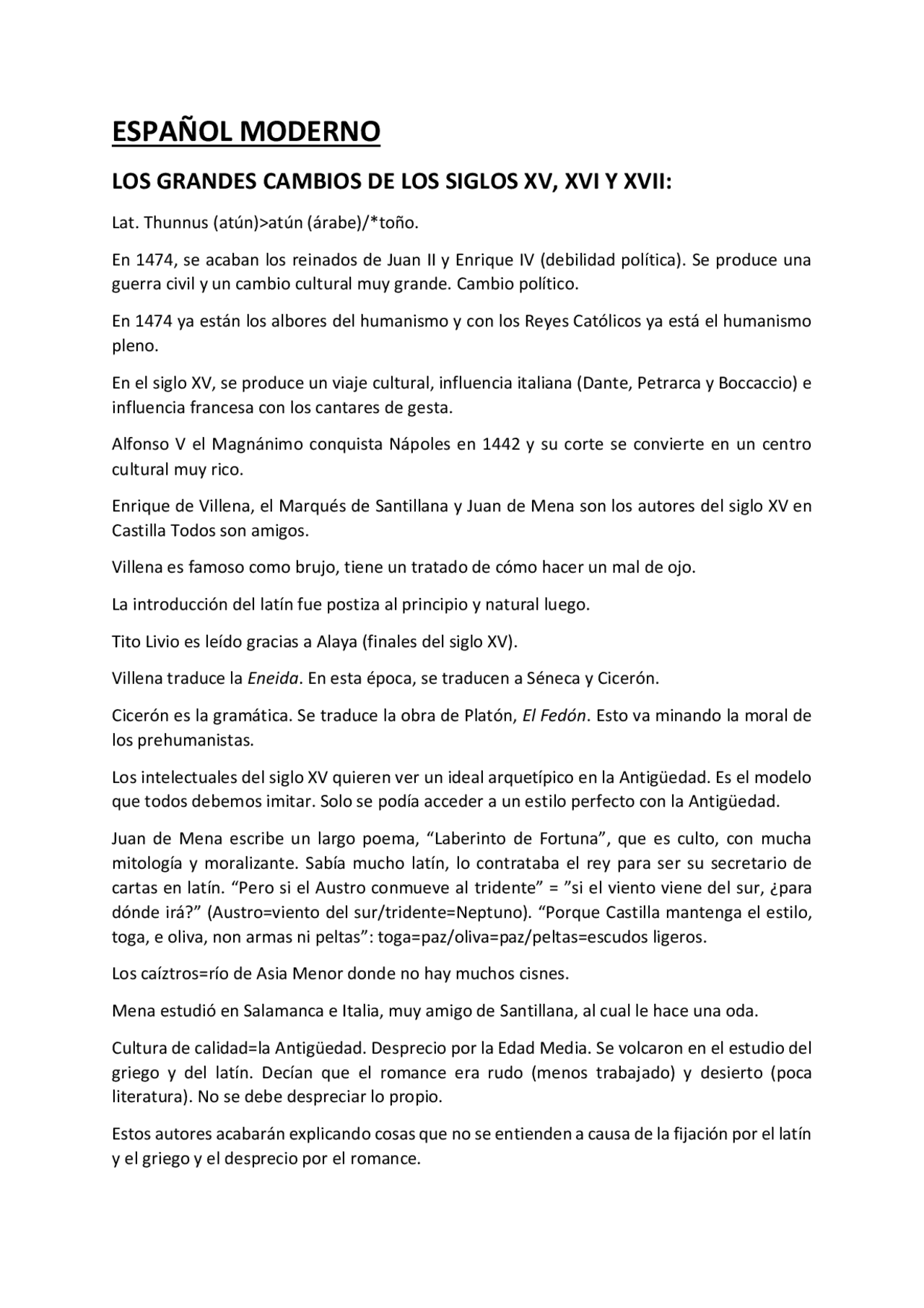EL ESPAÑOL MODERNO: CAMBIOS | Apuntes de Historia de la Lengua | Docsity