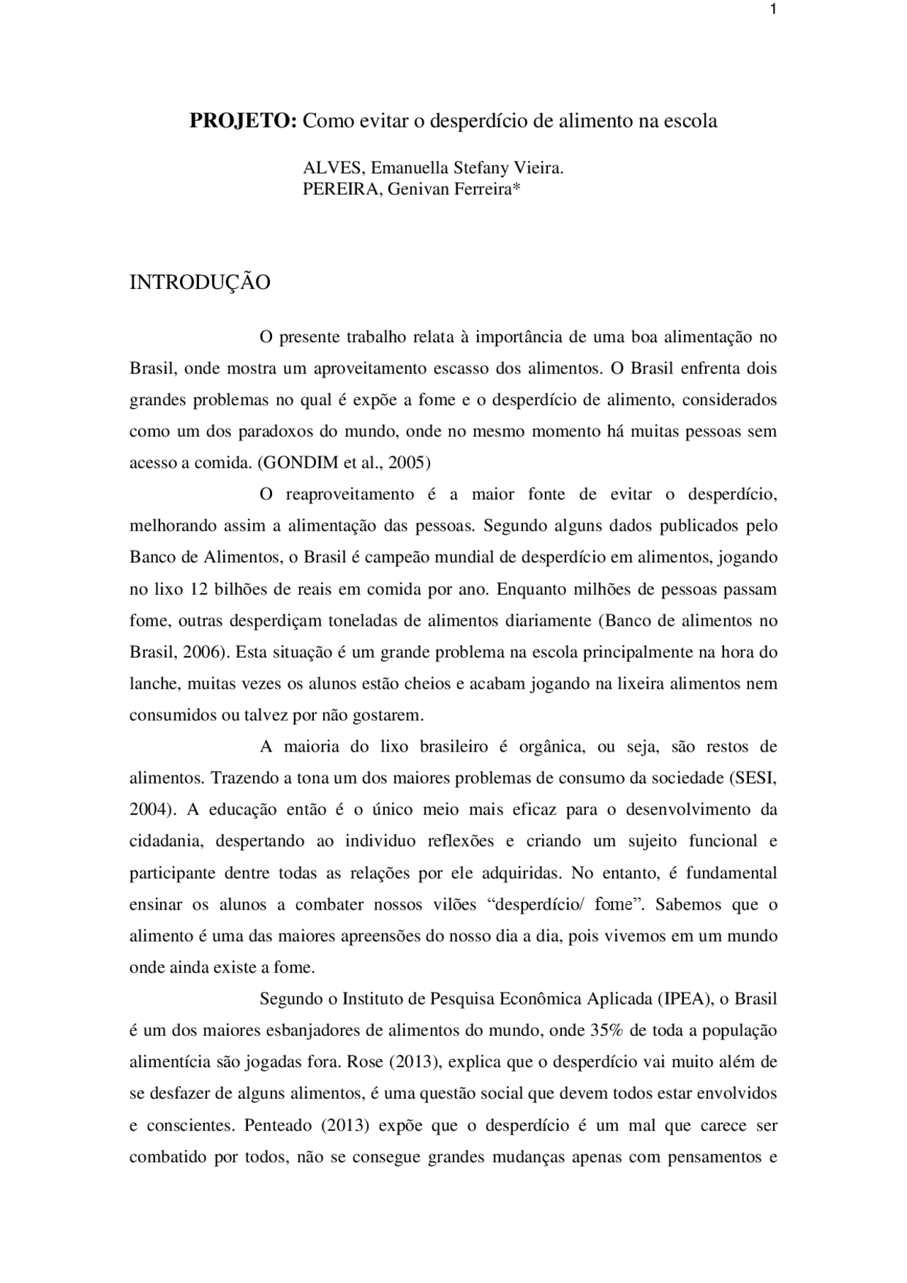 Projeto De Intervenção Docsity