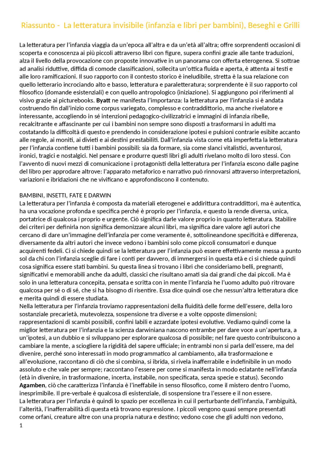 Riassunto Di La Letteratura Invisibile Di Beseghi E Grilli Docsity