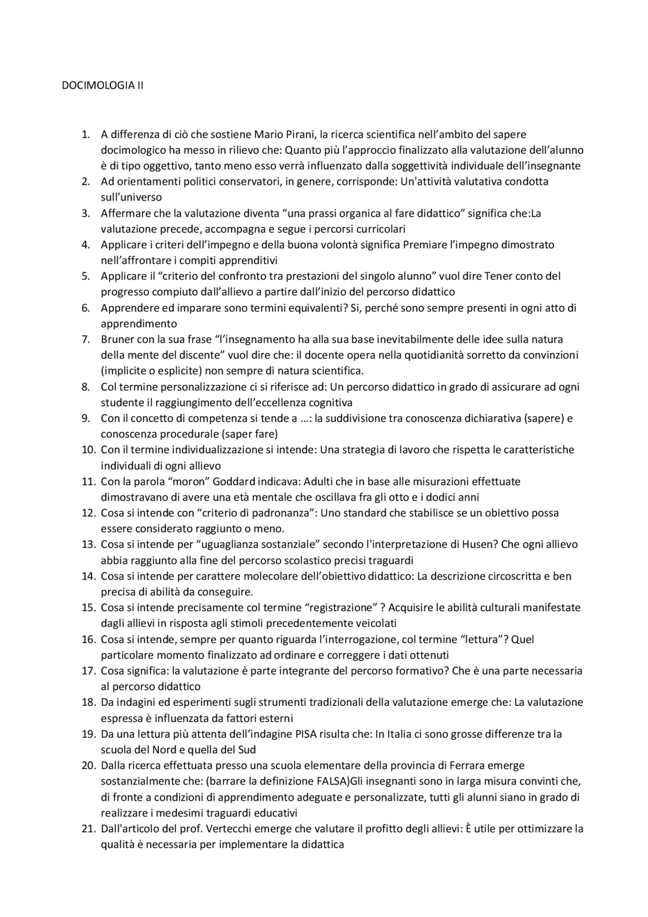 Test Completi Docimologia Ii Docsity