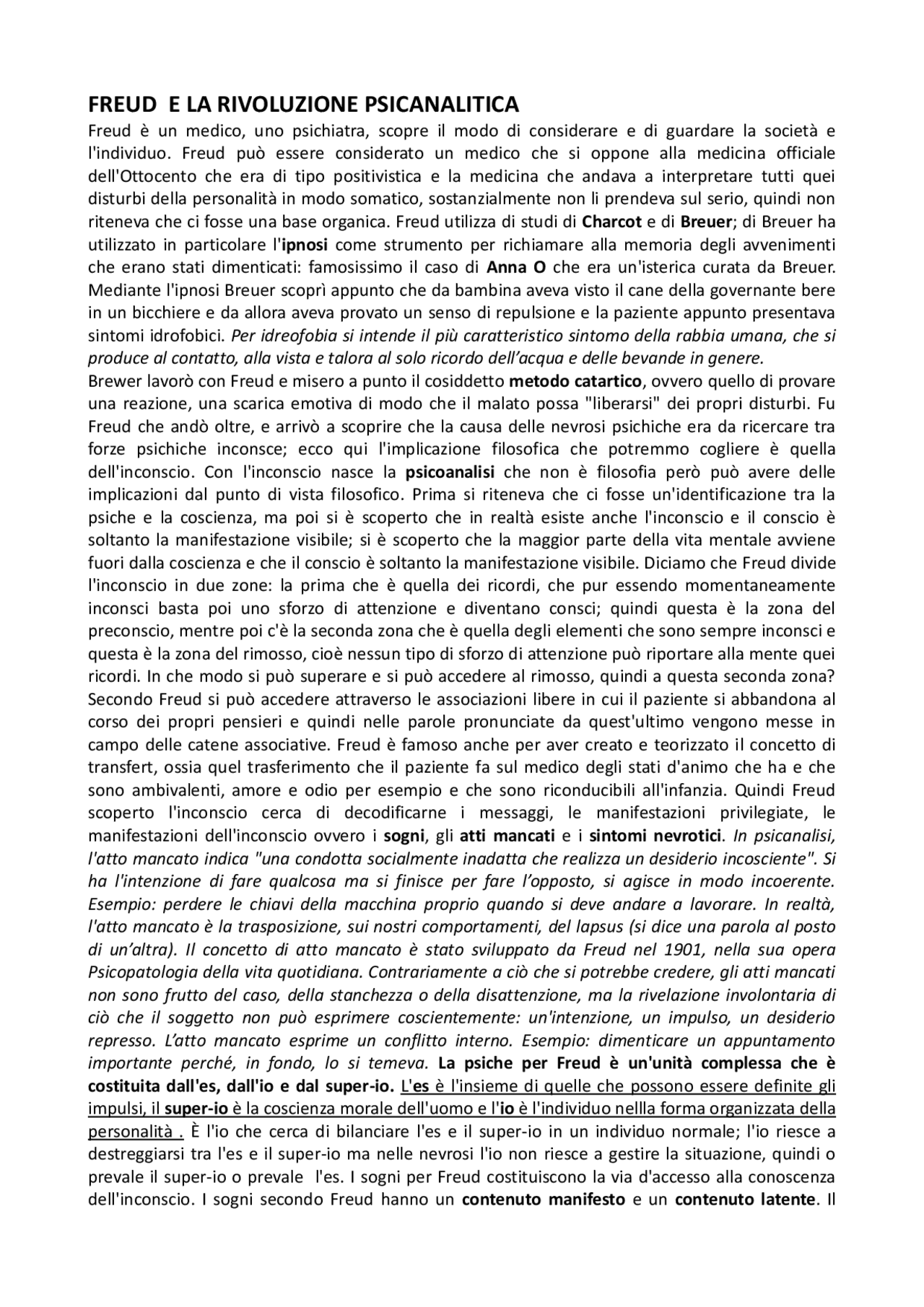 Freud E La Rivoluzione Psicanalitica Docsity