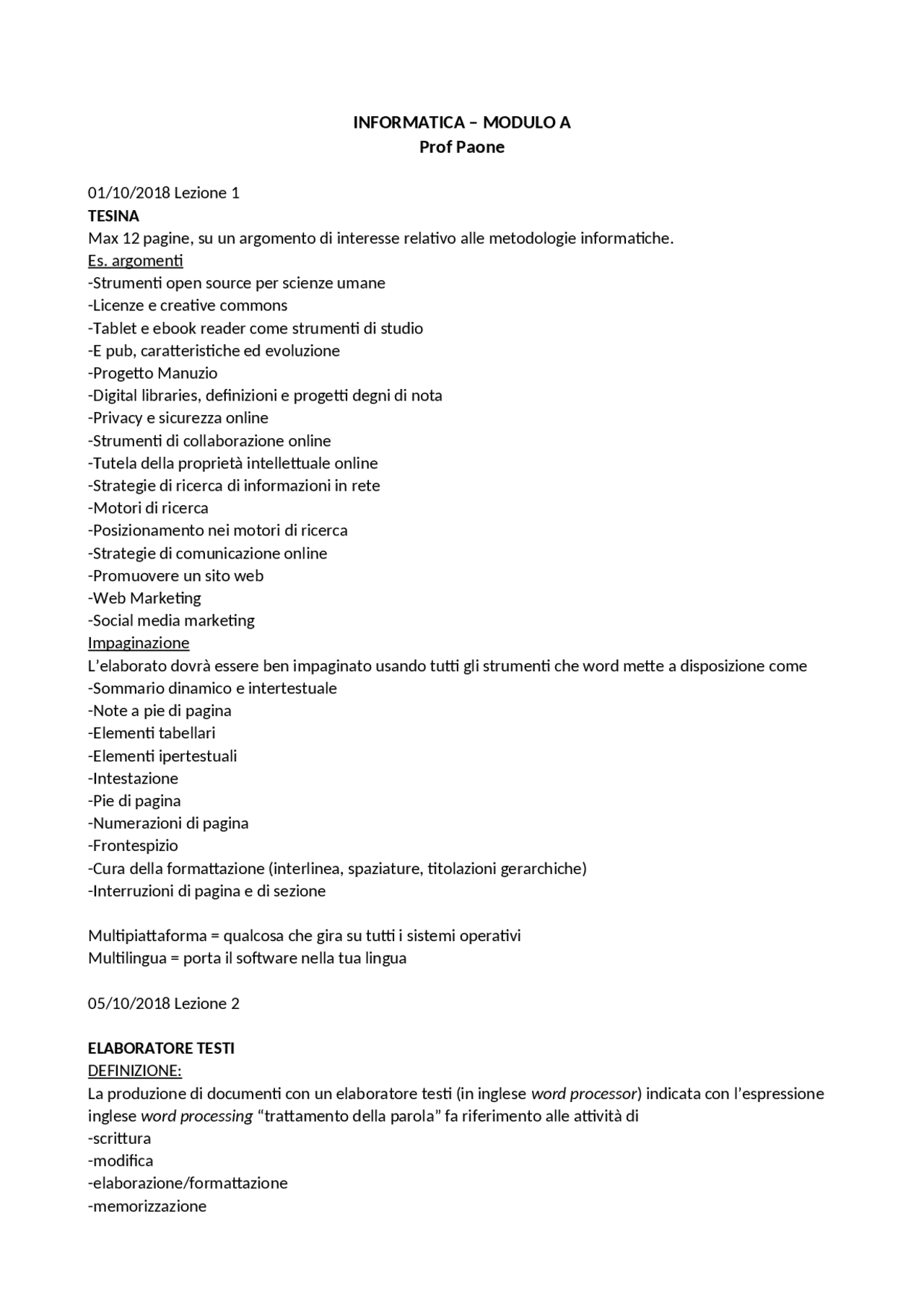 Informatica Modulo A Docsity