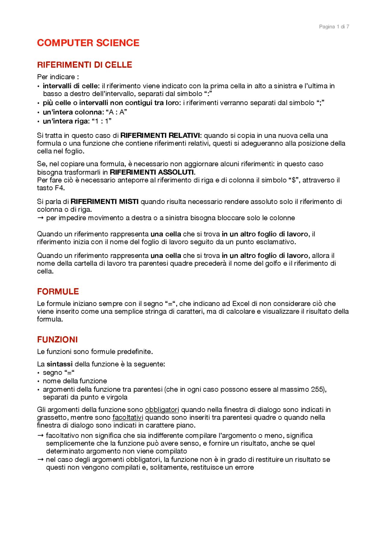 Excel prima parte - Bocconi - Docsity