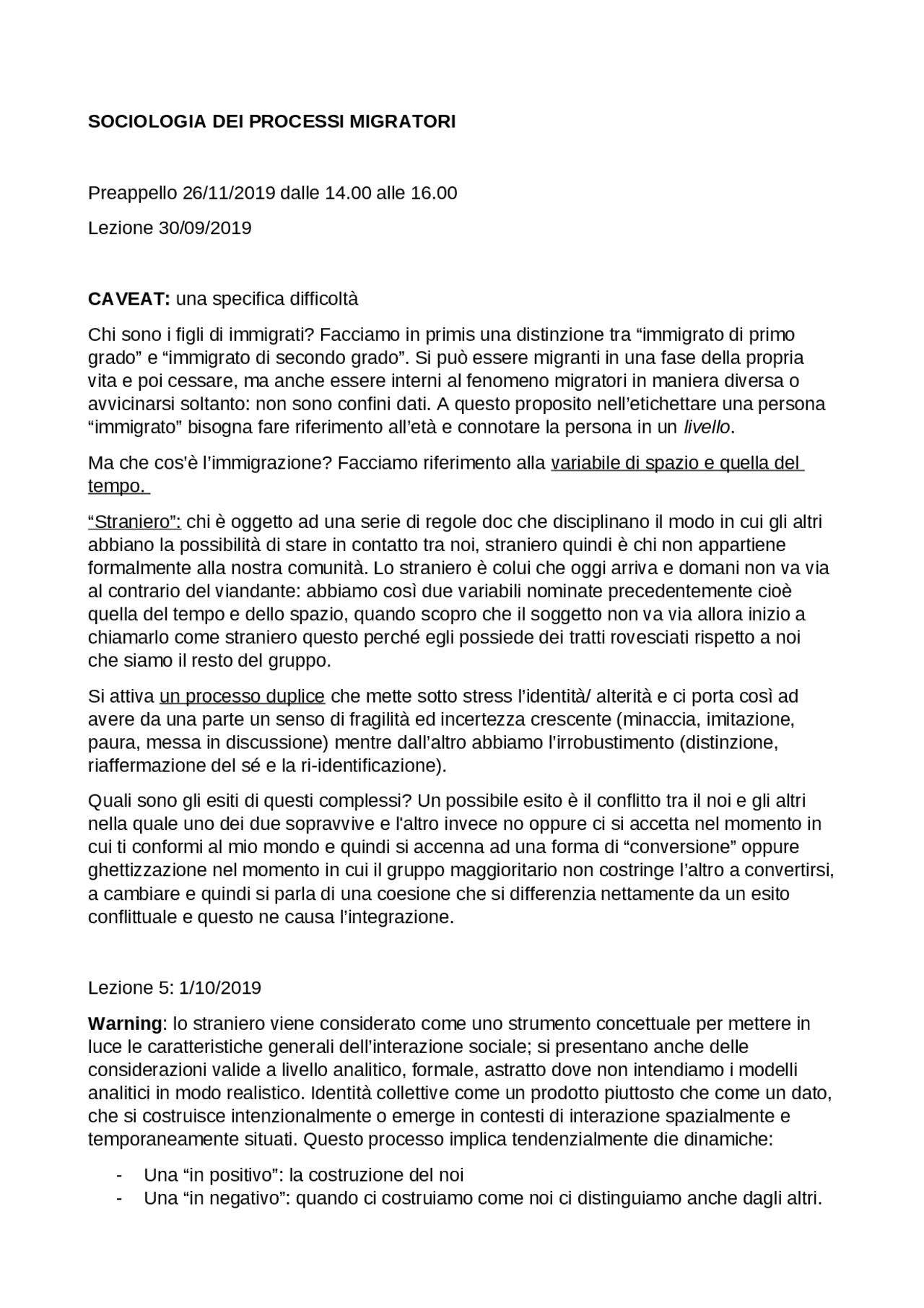 Sociologia Dei Processi Migratori Docsity