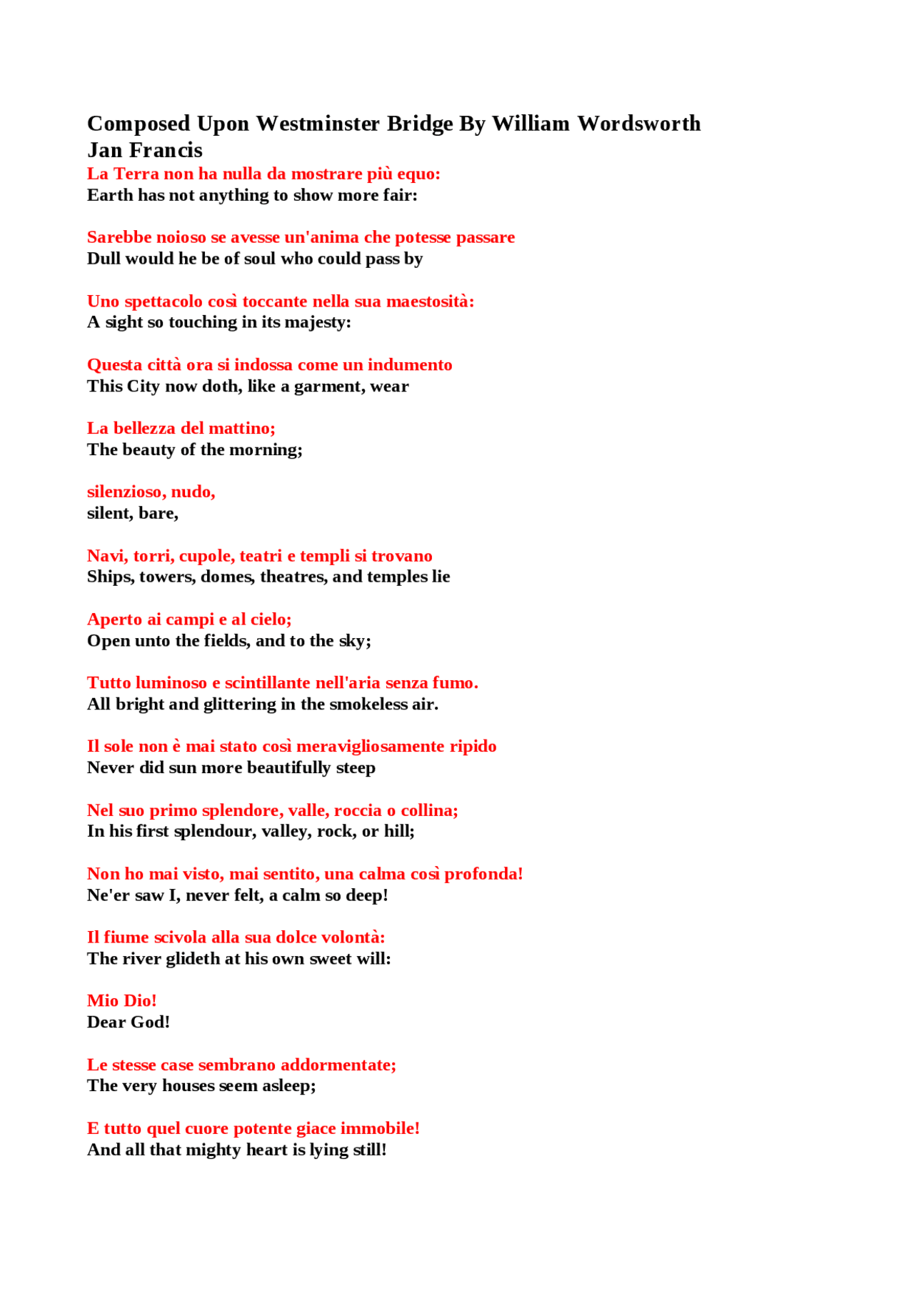 Composed Upon Westminster Bridge By William Wordsworth - Docsity