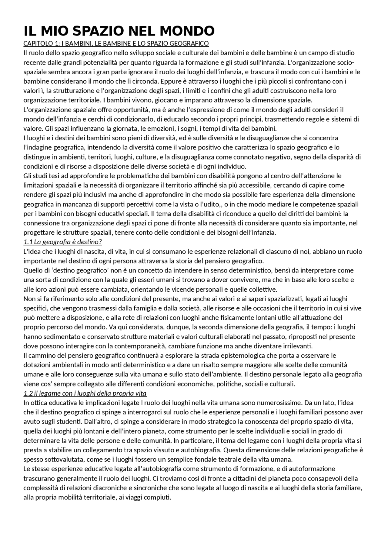 Il mio spazio nel mondo - Docsity