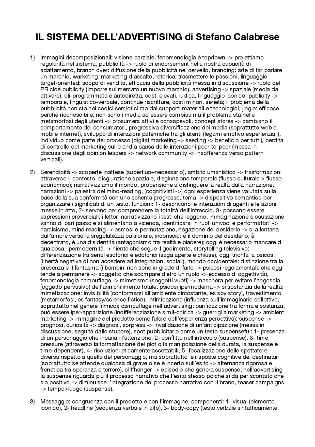 Il Sistema Delladvertising Di Calabrese Appunti Di Semiotica Docsity