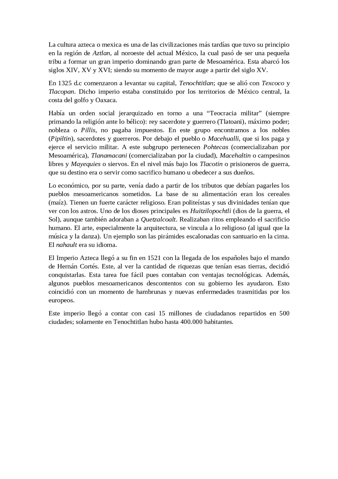 Sacrificios En El Mundo Azteca Docsity