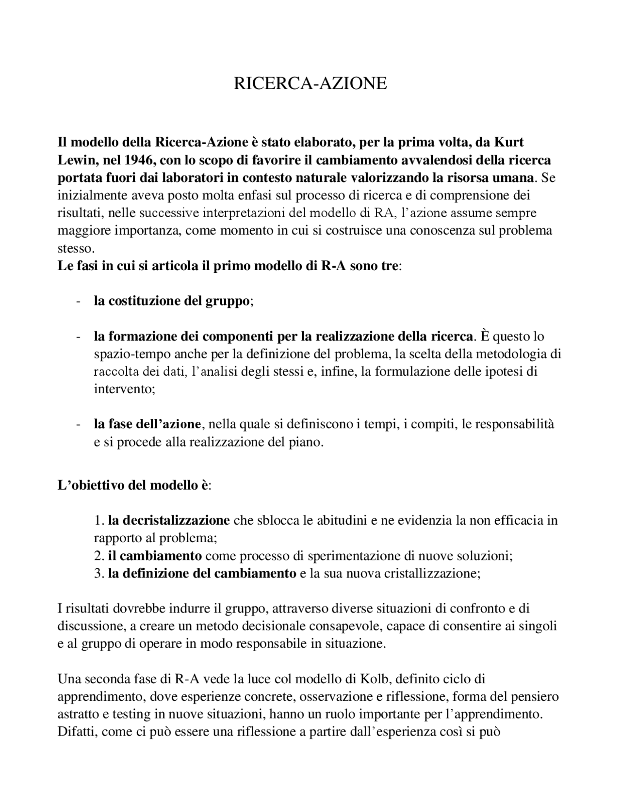 Ricerca-azione, dalle origini - Docsity