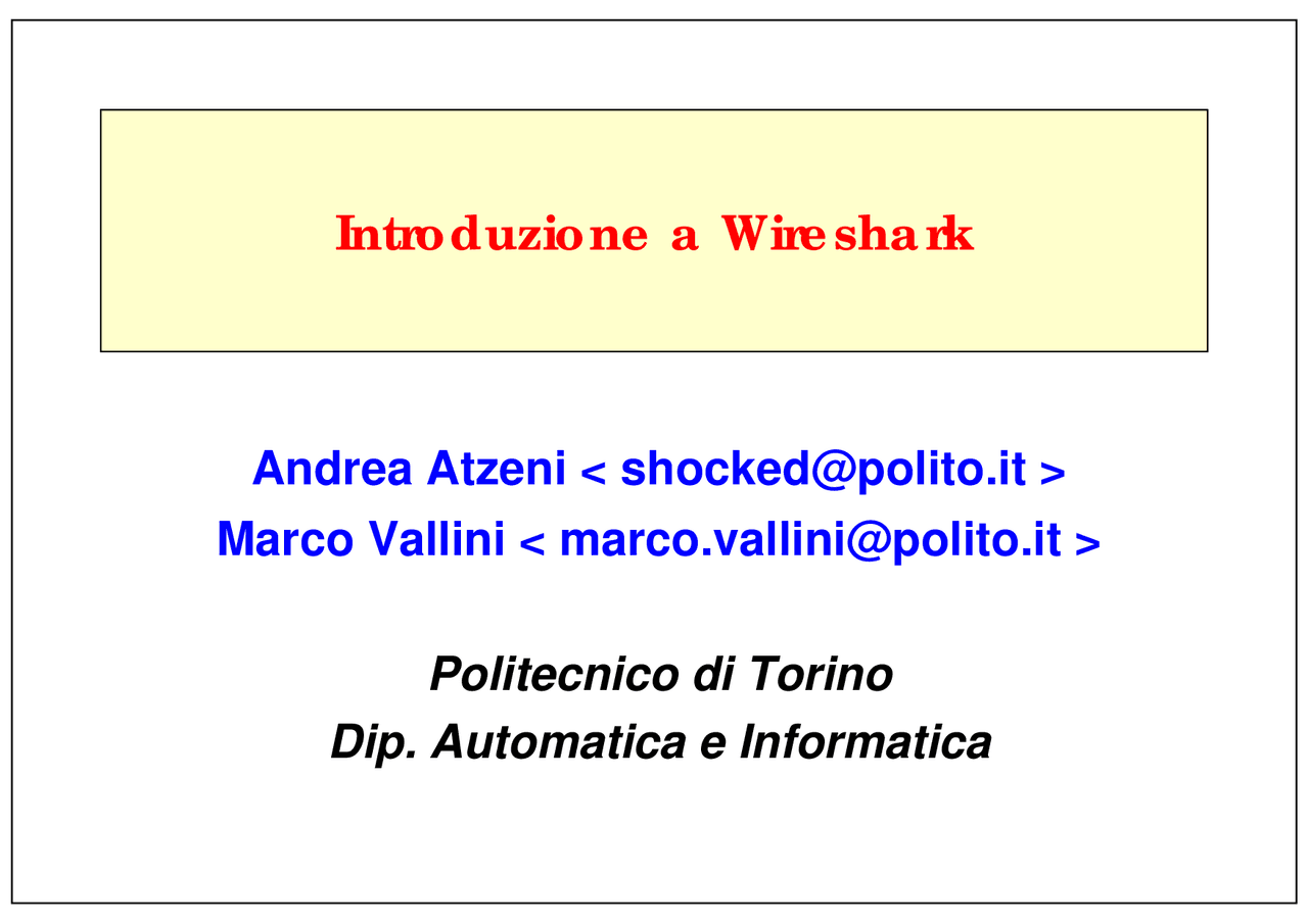 Introduzione A Wireshark Docsity