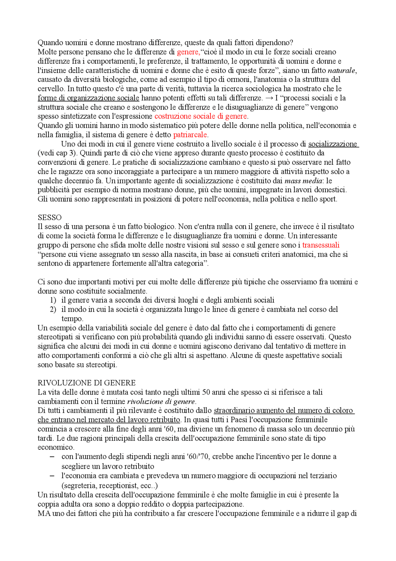 Differenze Di Genere Schema Docsity