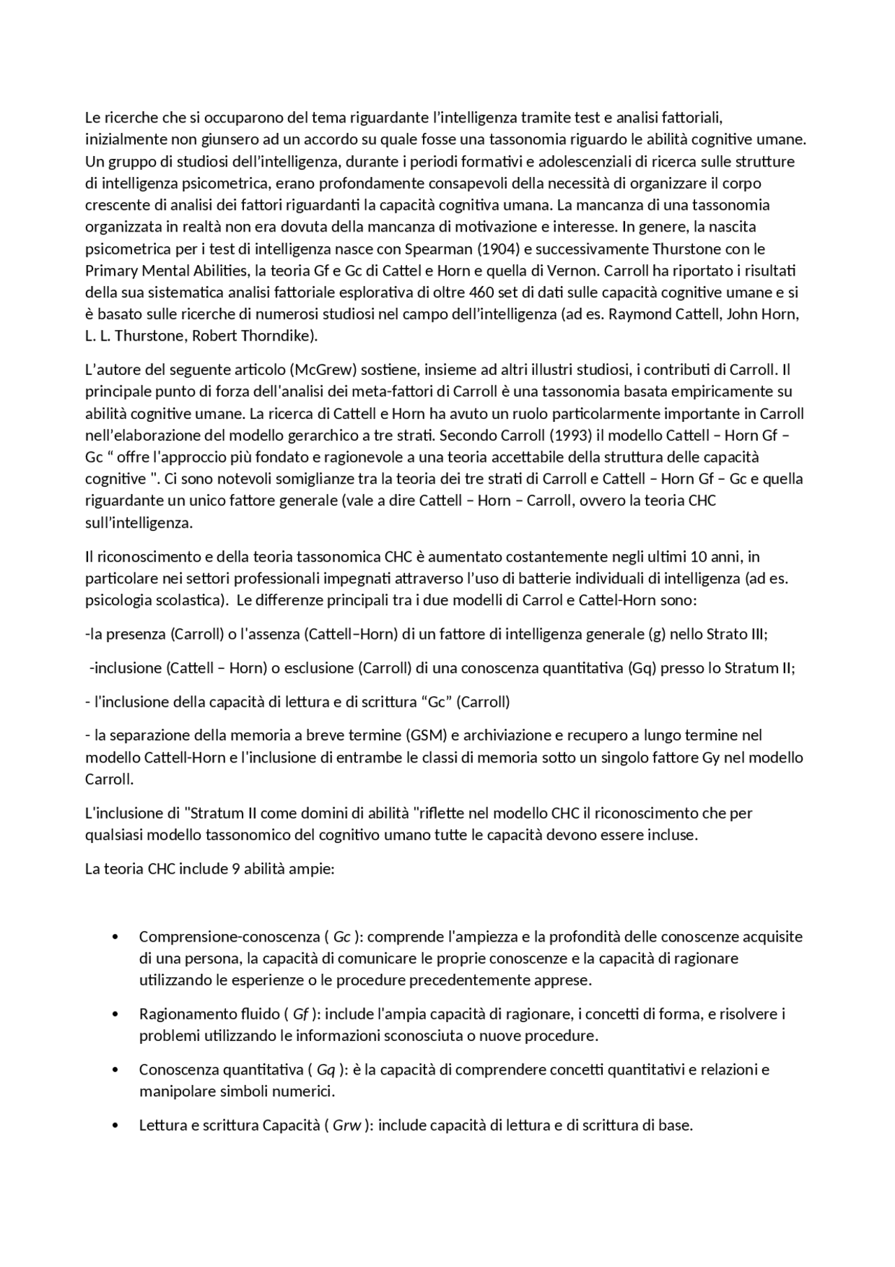 Teoria dell'intelligenza CHC - Docsity