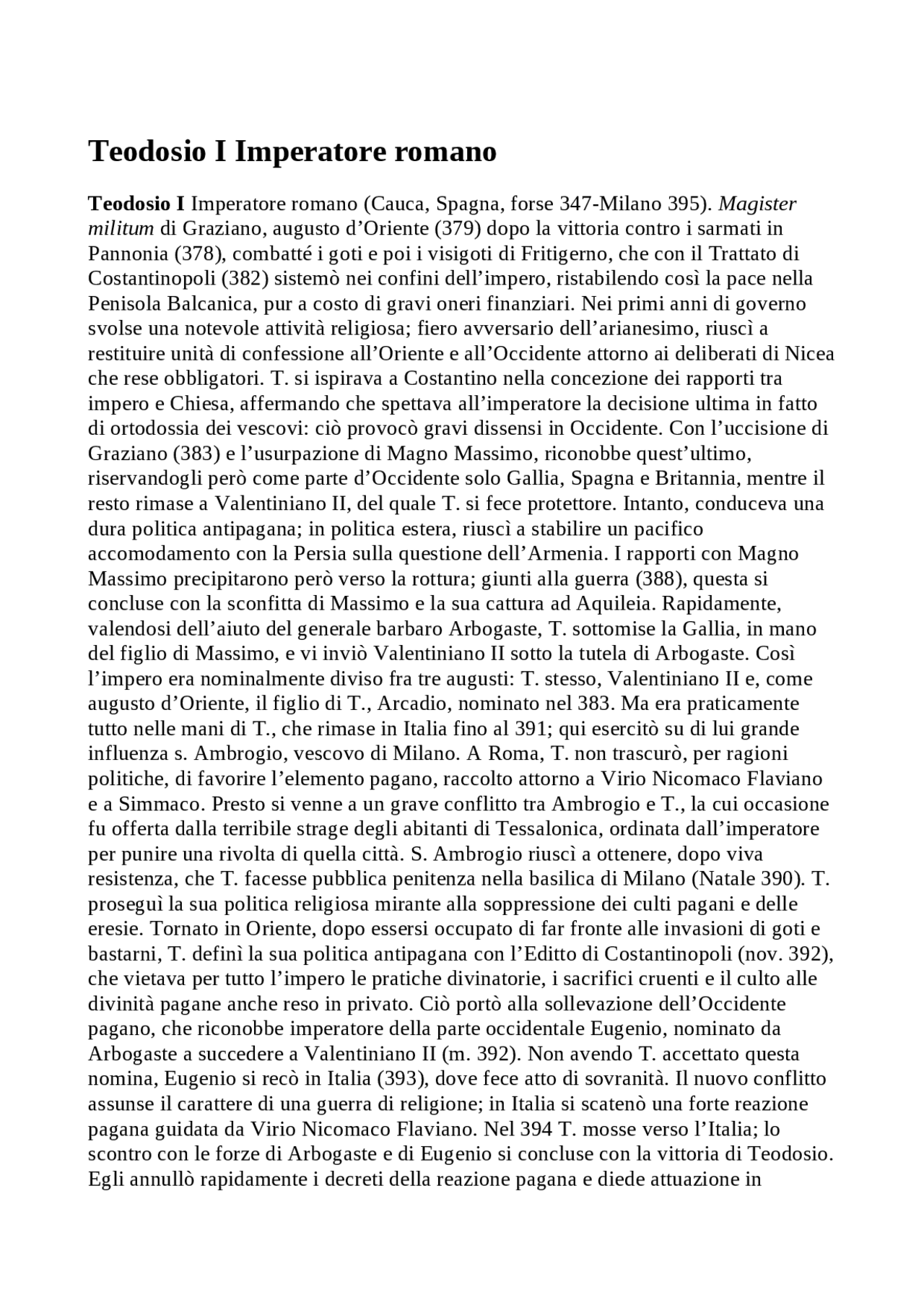 Teodosio I Imperatore Romano - Docsity