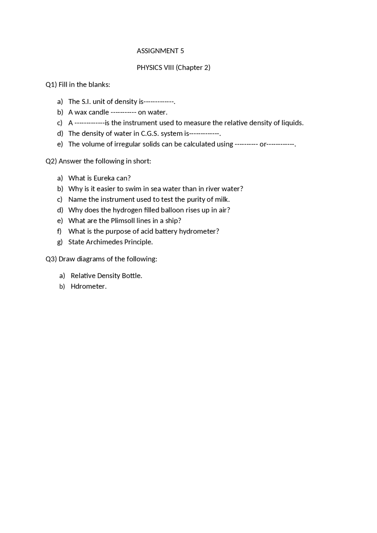 Physics Assignment 8th Docsity