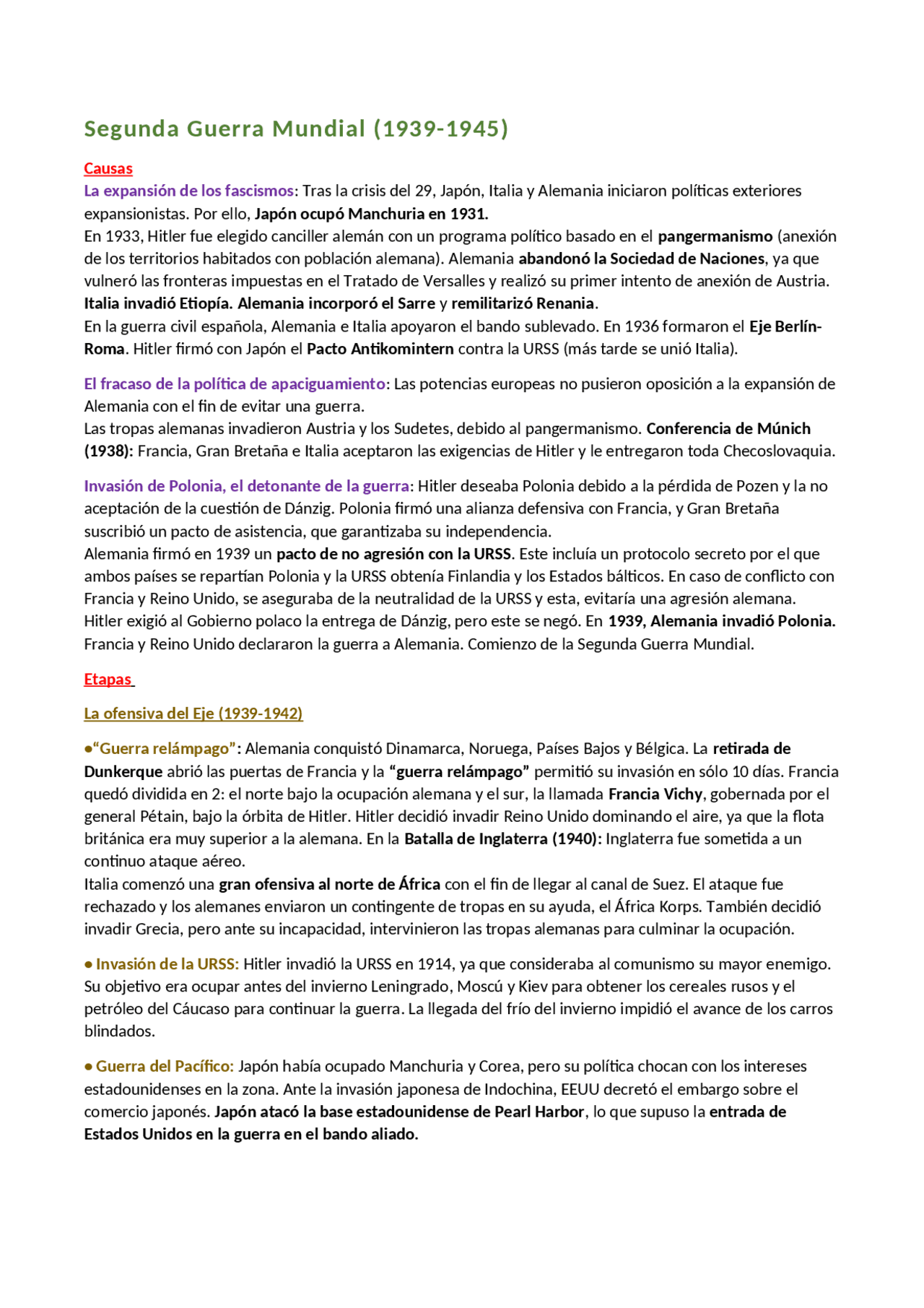 Resumen de la Segunda Guerra Mundial | Resúmenes de Lengua y Literatura ...