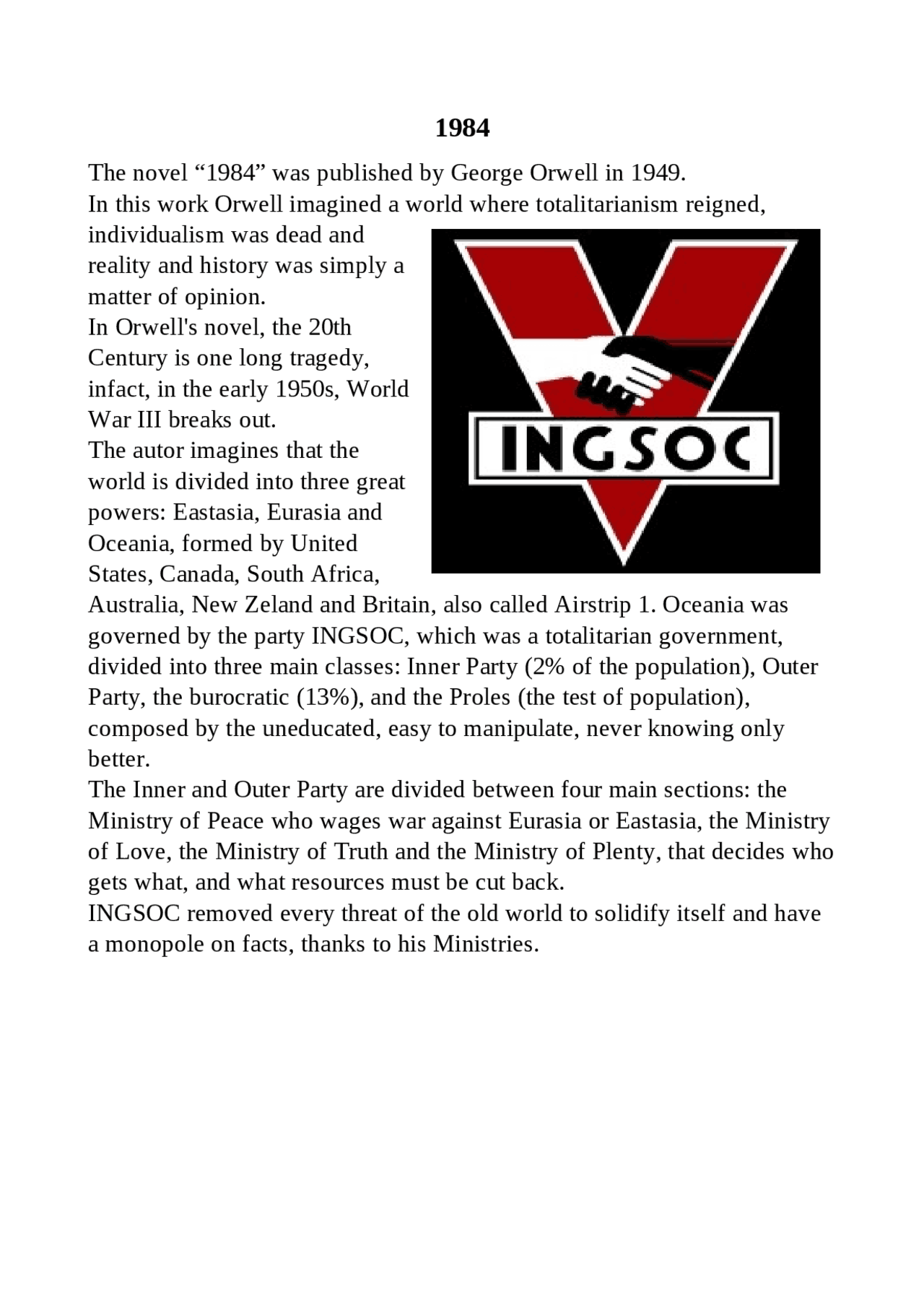 1984, Animal Farm George Orwell - Docsity