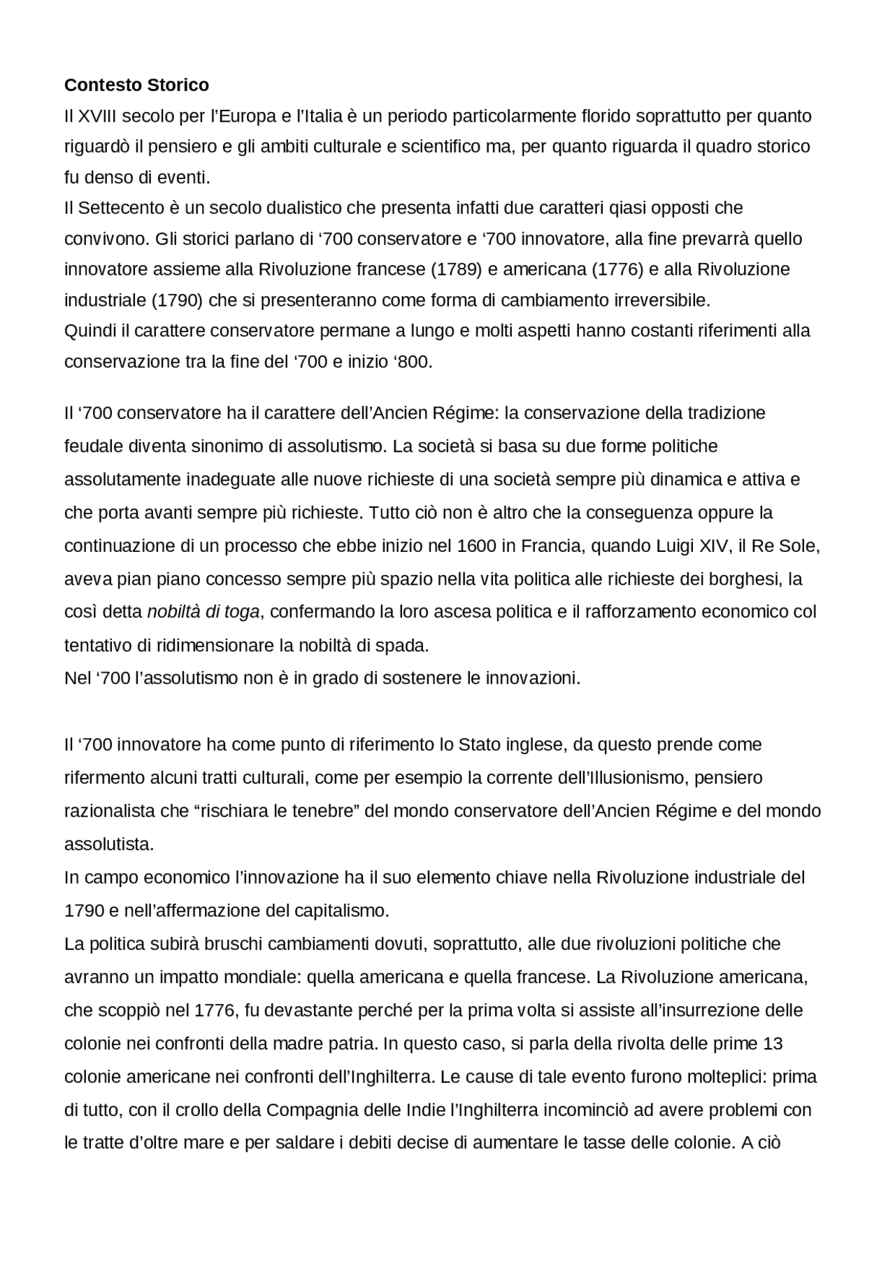 Tra barocco e illuminismo: la cultura nel 700 - Docsity