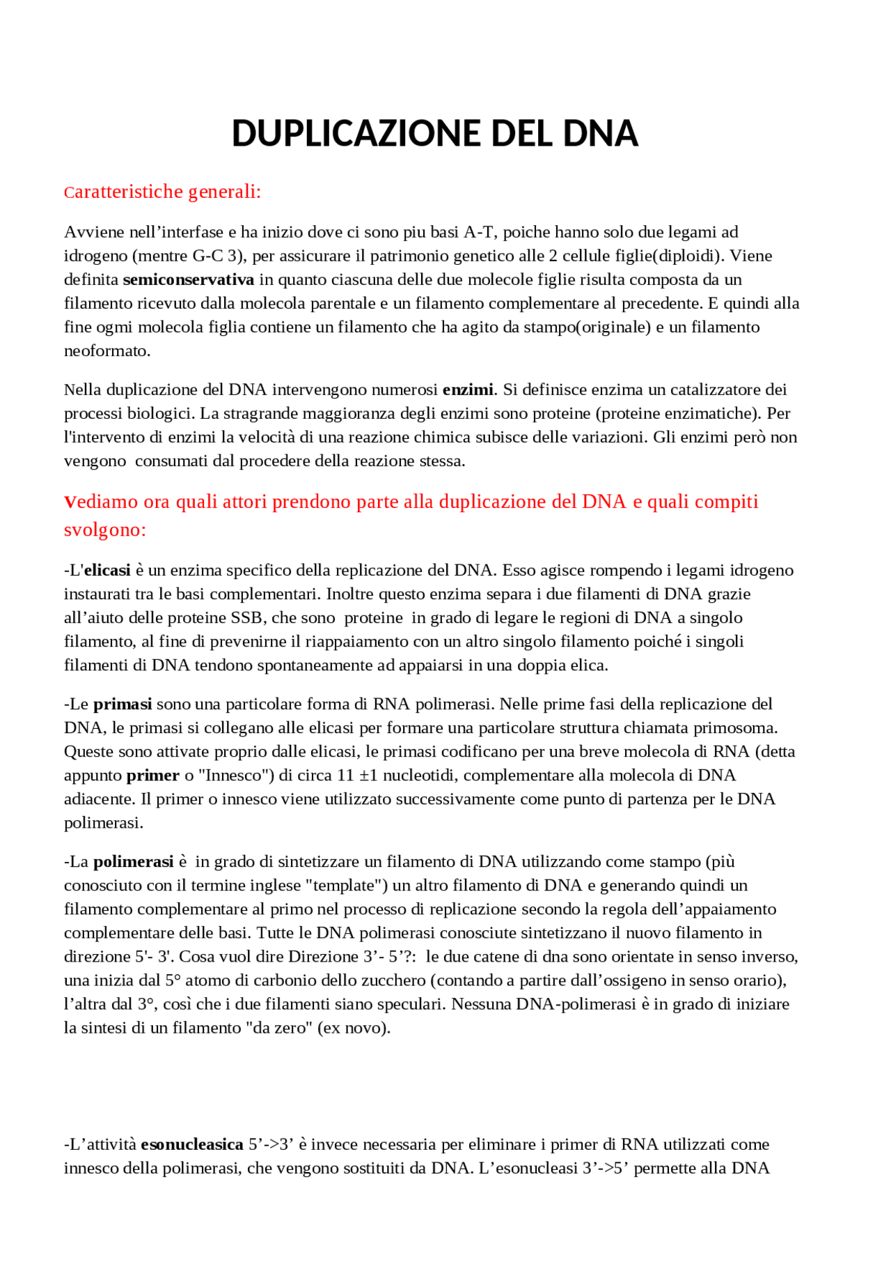 Replicazione E Funzionamento Del Dna Docsity