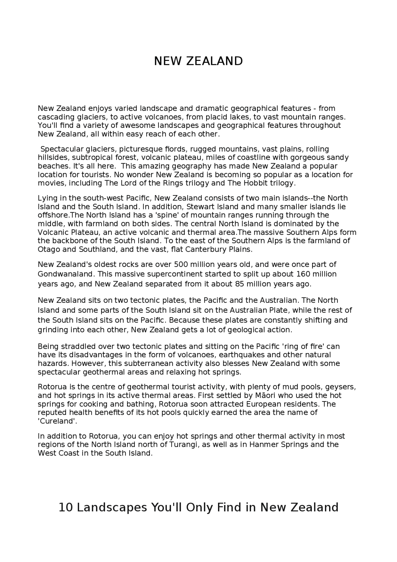 New Zealand geography - Docsity