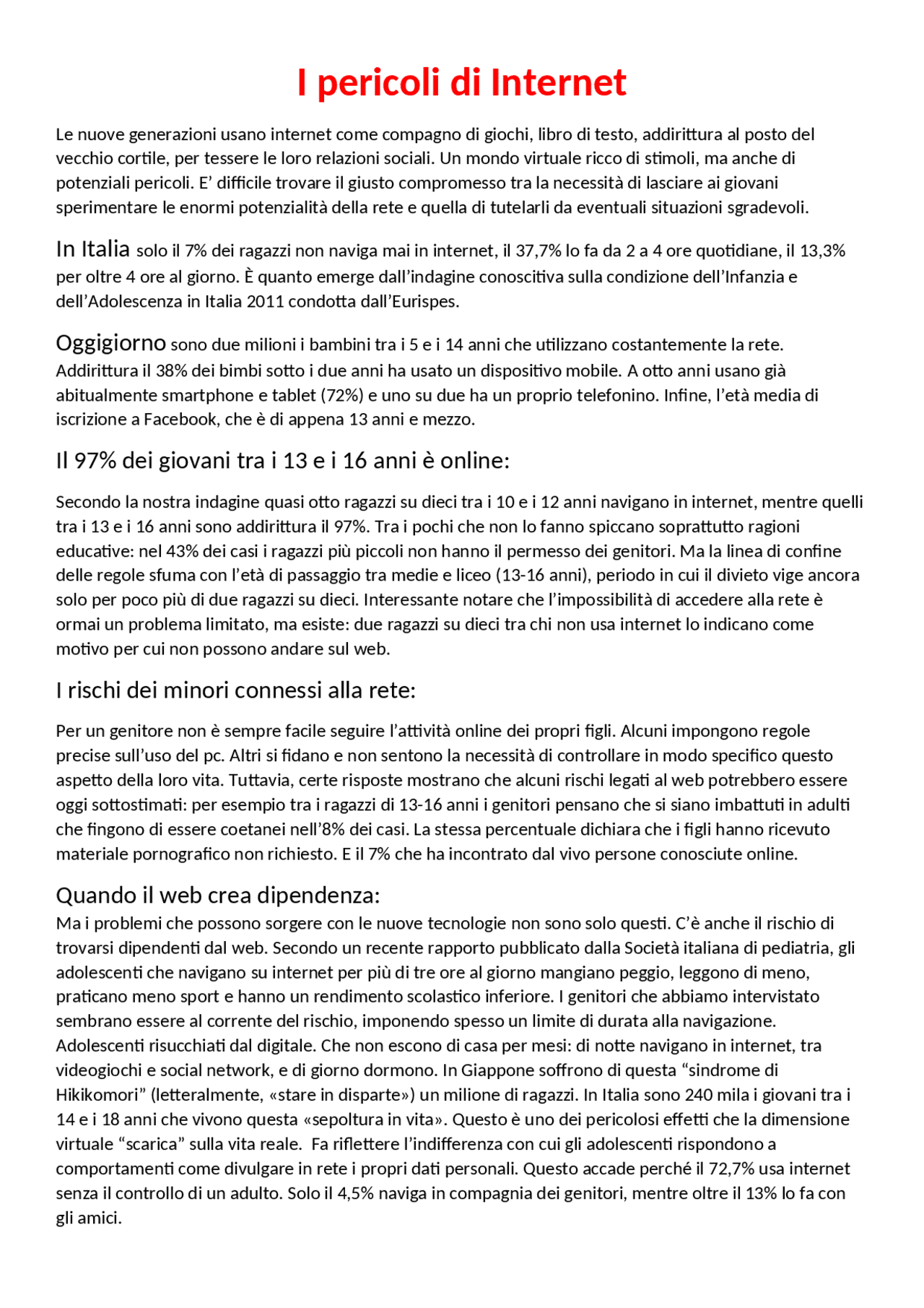 I rischi di internet - Docsity