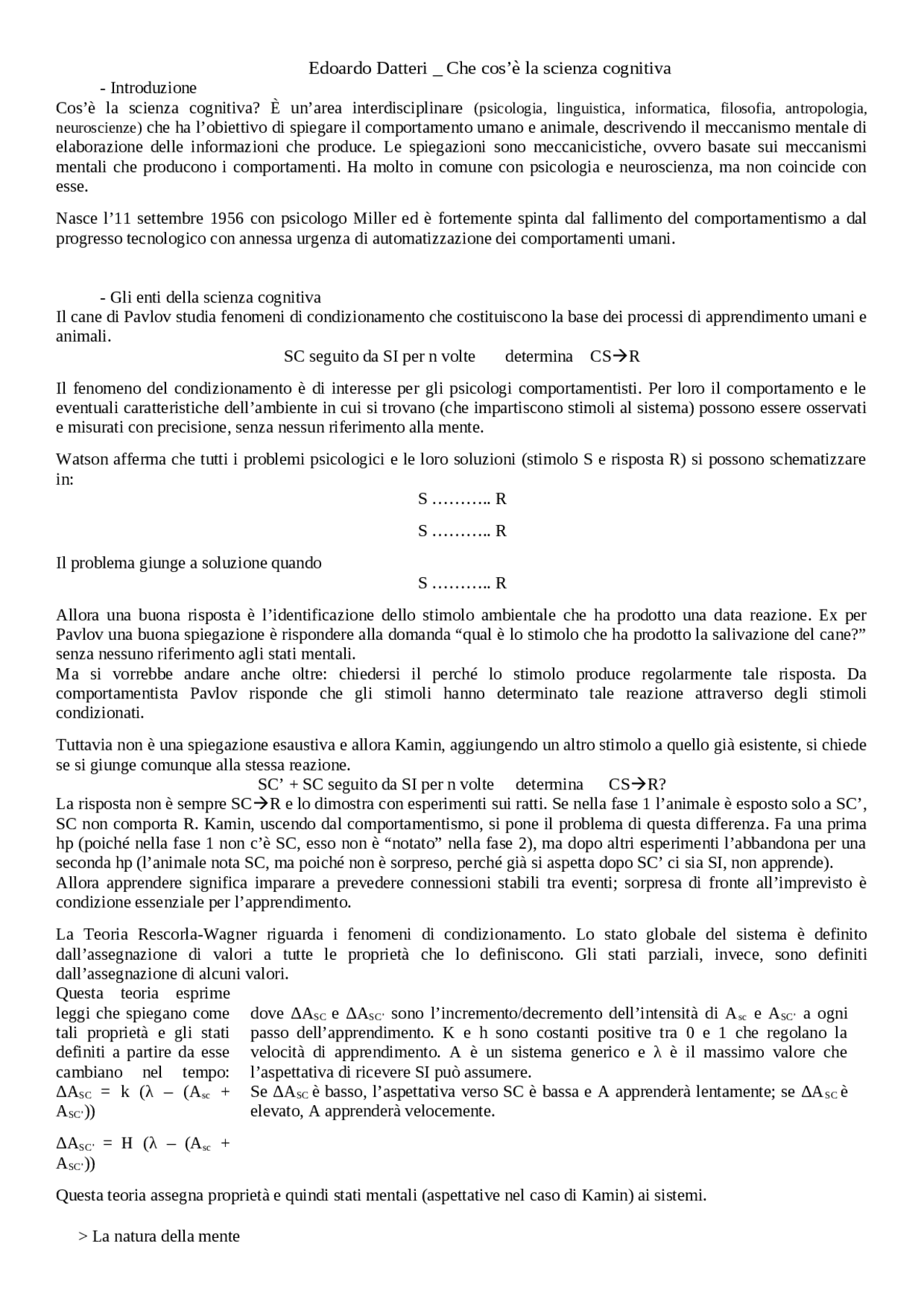 Che Cosè La Scienza Cognitiva Docsity