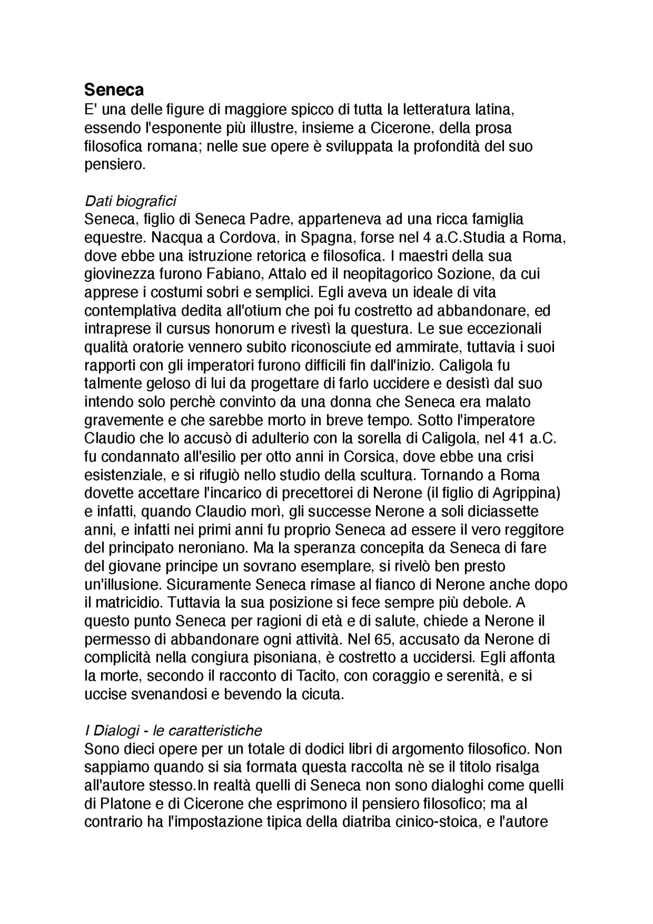 Appunti su Seneca, vita e opere - Docsity