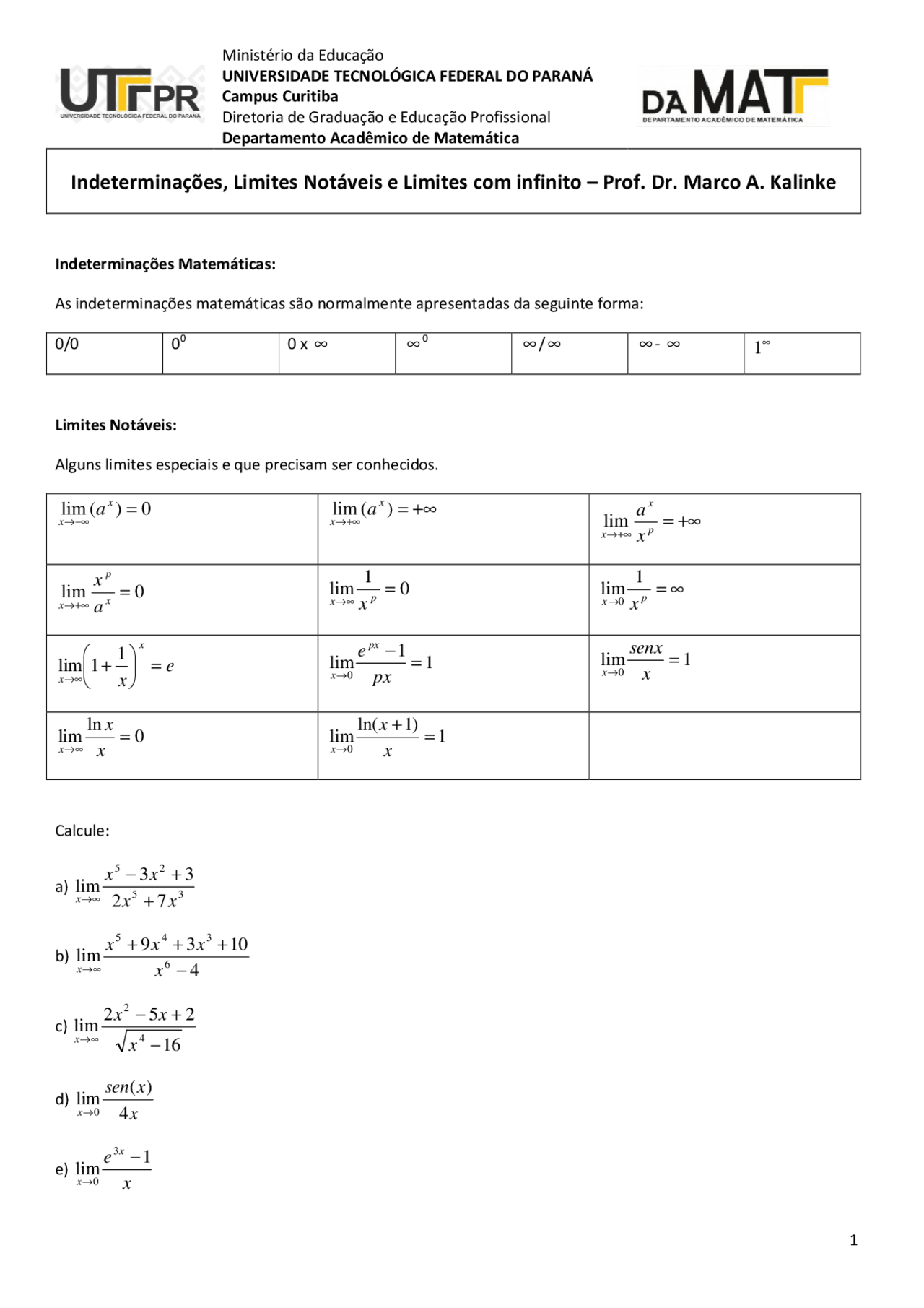 Limites notaveis matemática | Resumos Matemática - Docsity