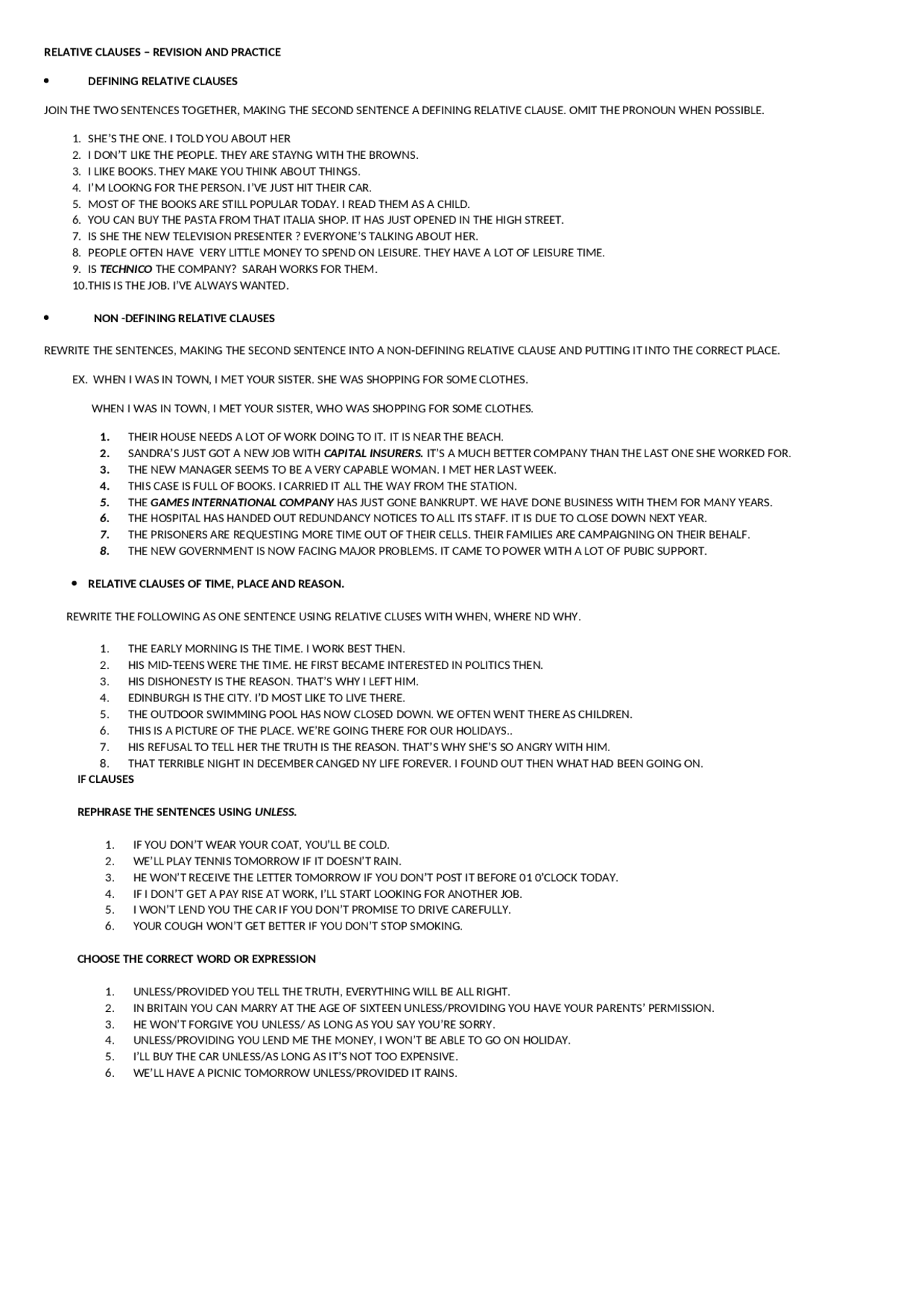 Relative Clauses And If Clauses Esercizi Esercizi Di Inglese Docsity