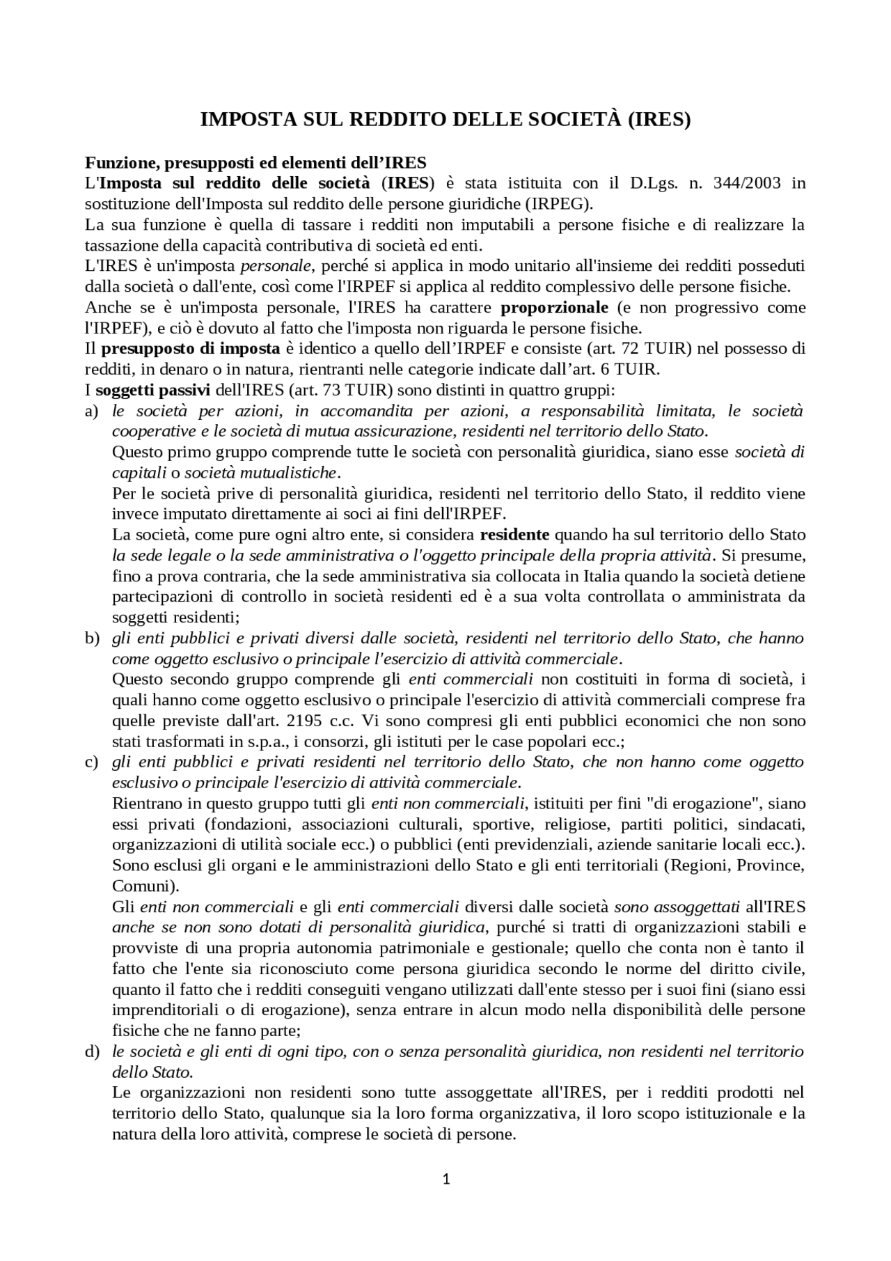 Le Imposte Sul Reddito Sintesi Del Corso Di Diritto Tributario Docsity