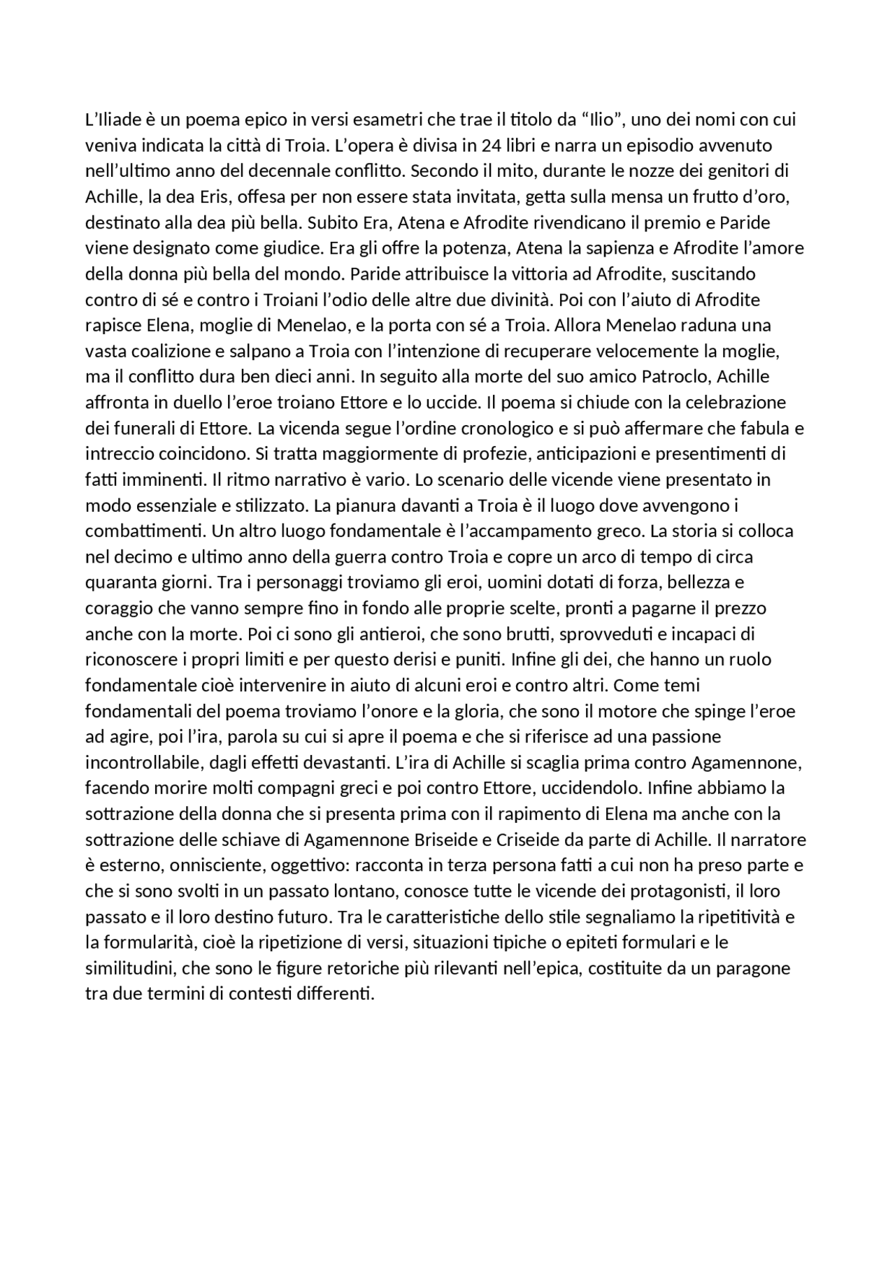 Breve Riassunto Delliliade Docsity