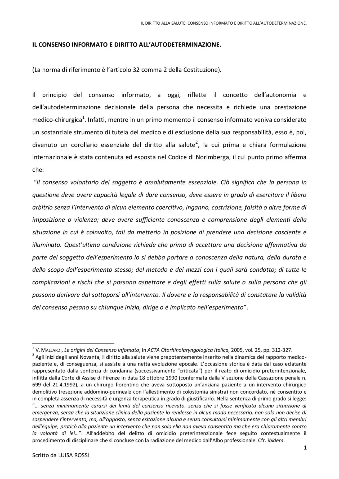 Diritto Alla Salute Consenso Informato E Diritto All