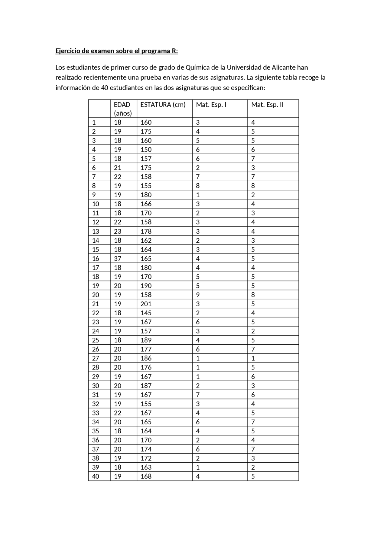 Práctica R EJERCICIO para resolver - Docsity