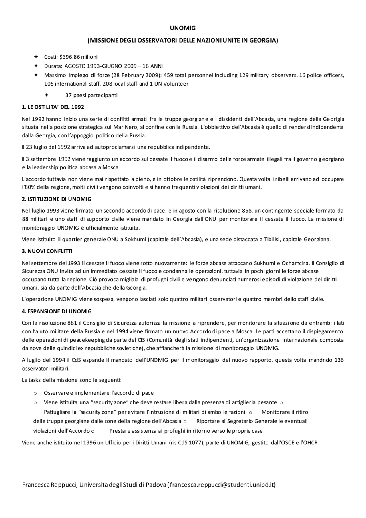 Missione delle Nazioni Unite in Geoorgia UNOMIG - Docsity
