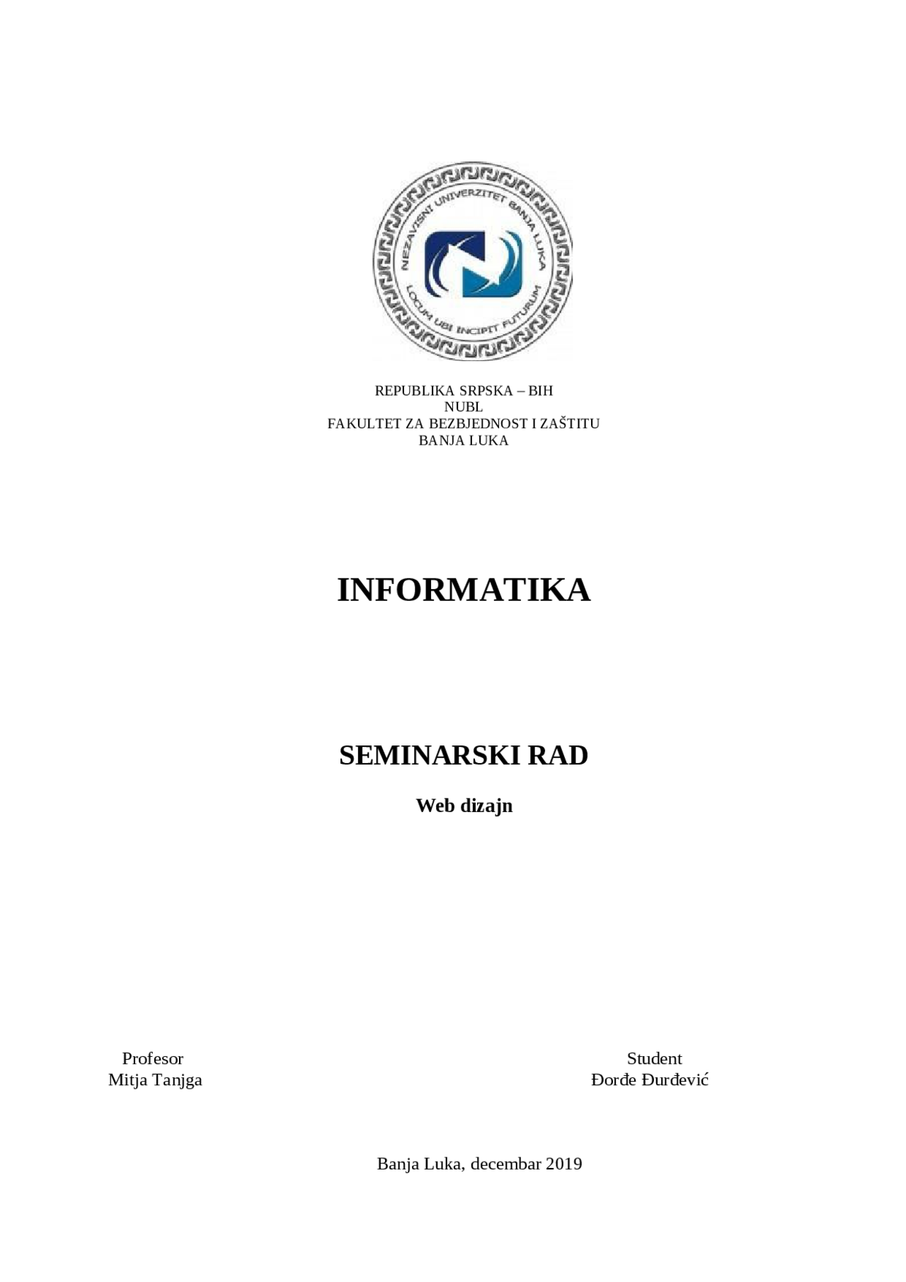 Seminarski Rad Web Dizajn Završni Radovi Predlog Informatika Docsity