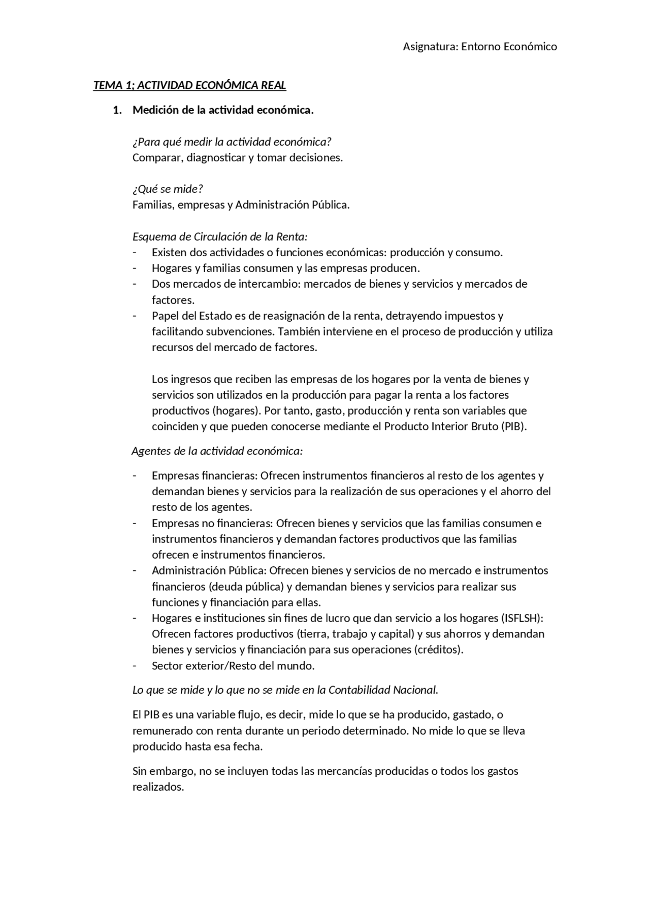 Apuntes Tema 1 Entorno Económico Docsity