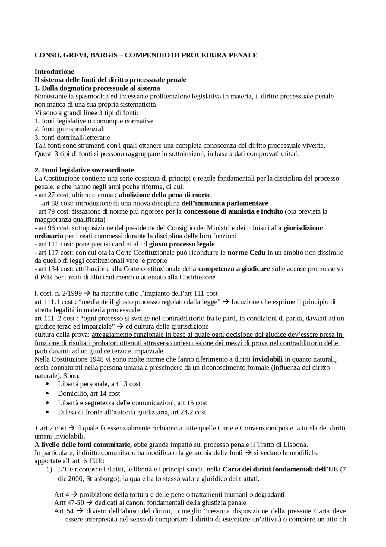 Sintesi Compendio Di Procedura Penale Conso Grevisbargis Docsity
