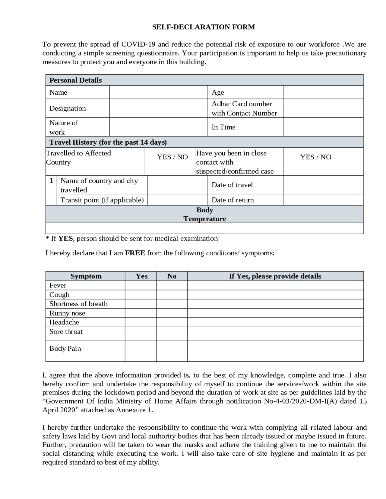 Deceleration Form In Lbours Docsity
