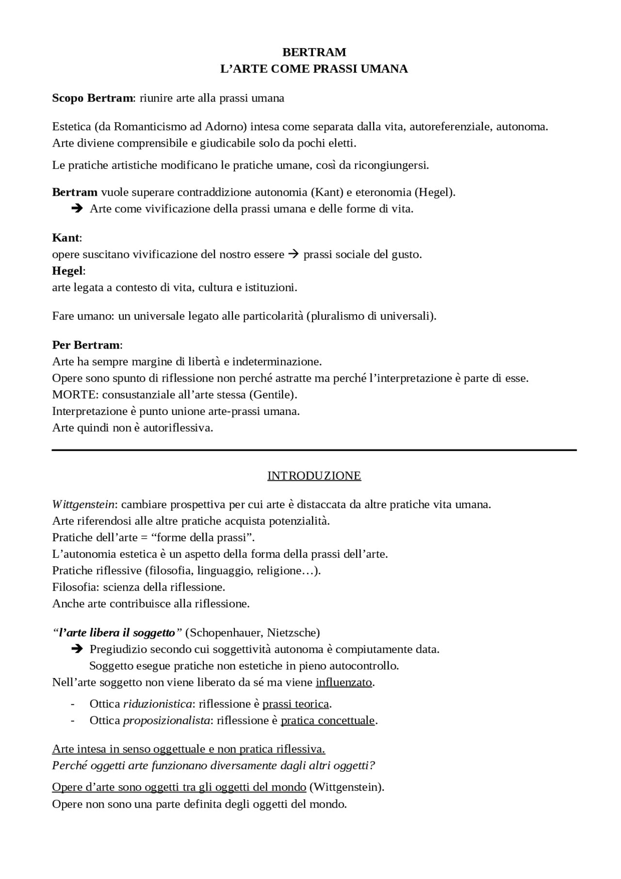 Riassunto Larte Come Prassi Umana Bertram Docsity