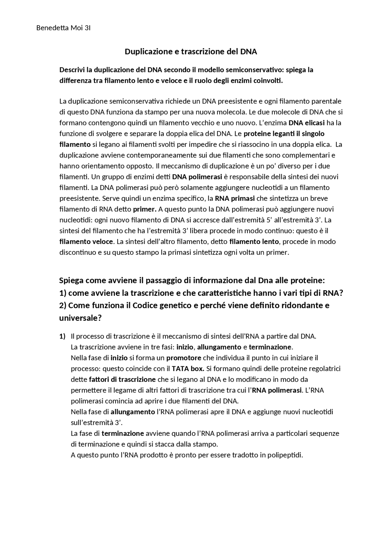 Duplicazione E Trascrizione Del Dna Docsity