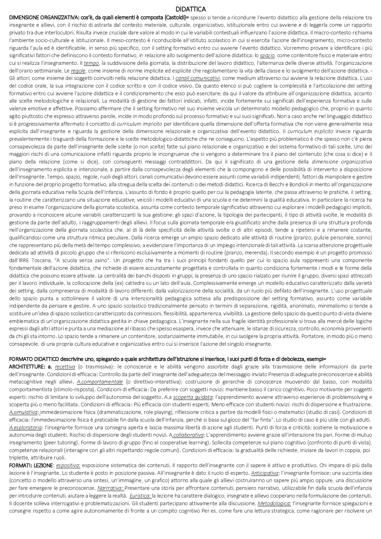 Esame Di Didattica Generale Docsity