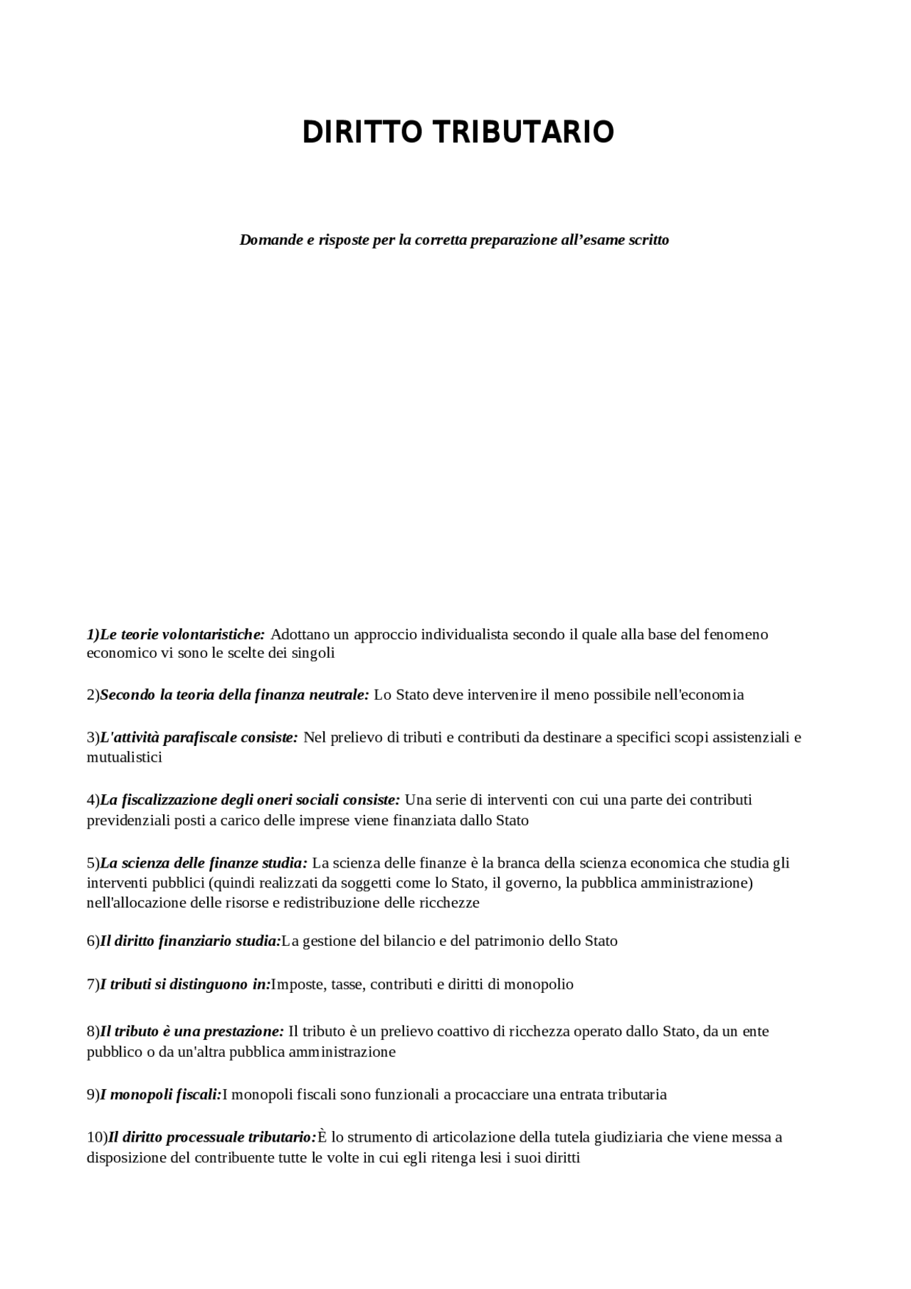 DOMANDE E RISPOSTE ESAME DIRITTO TRIBUTARIO_ECONOMIA PEGASO - Docsity