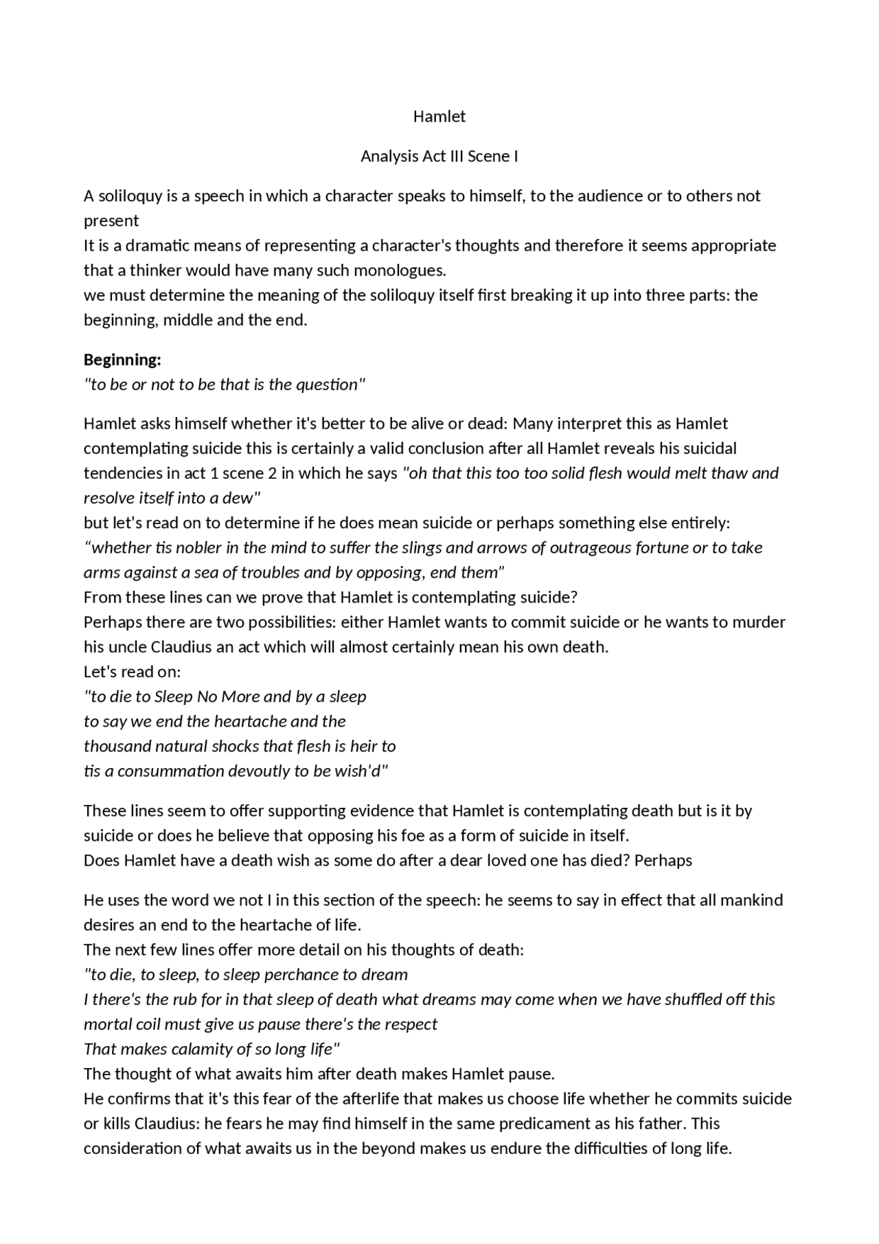 To be or not to be - Shakespeare - Docsity