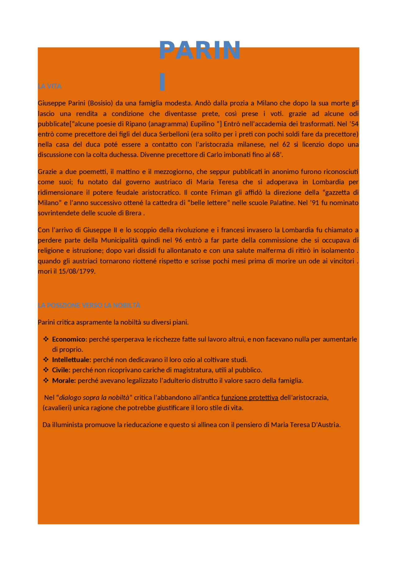 Giuseppe Parino Parini Docsity