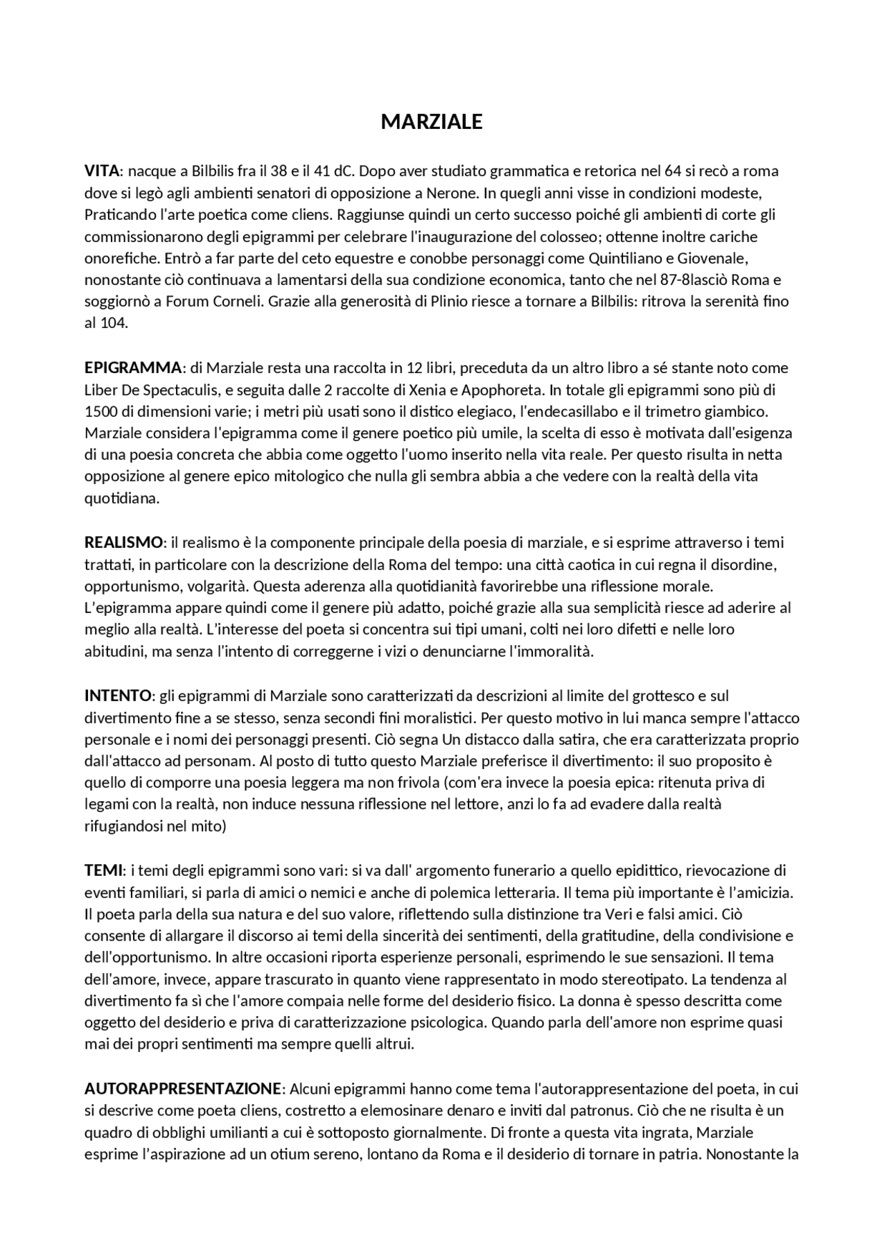 Riassunti su Marziale, Giovenale e Tacito. - Docsity