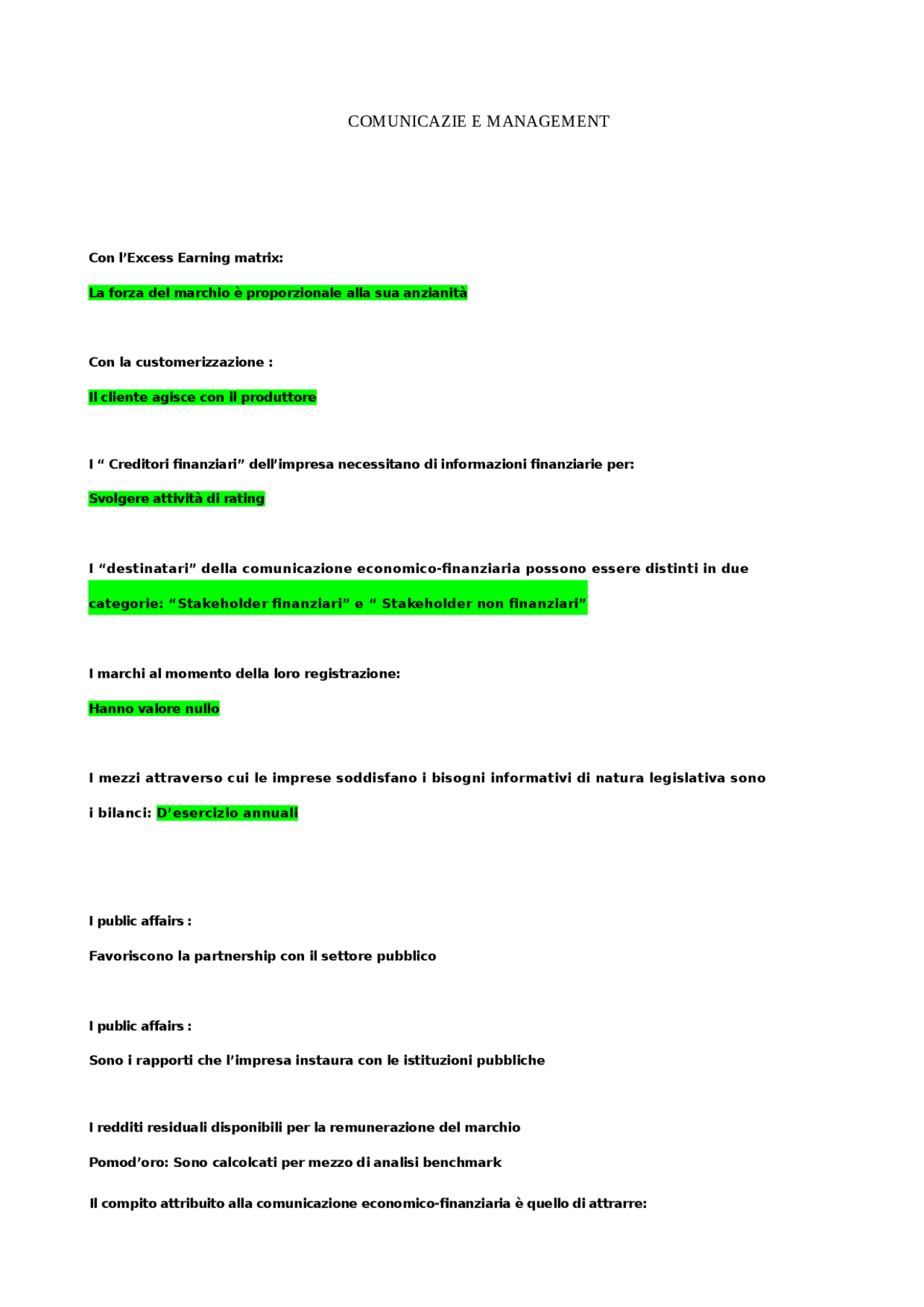 Domande e risposte esame Comunicazione e Management - Economia -Unipegaso - Docsity